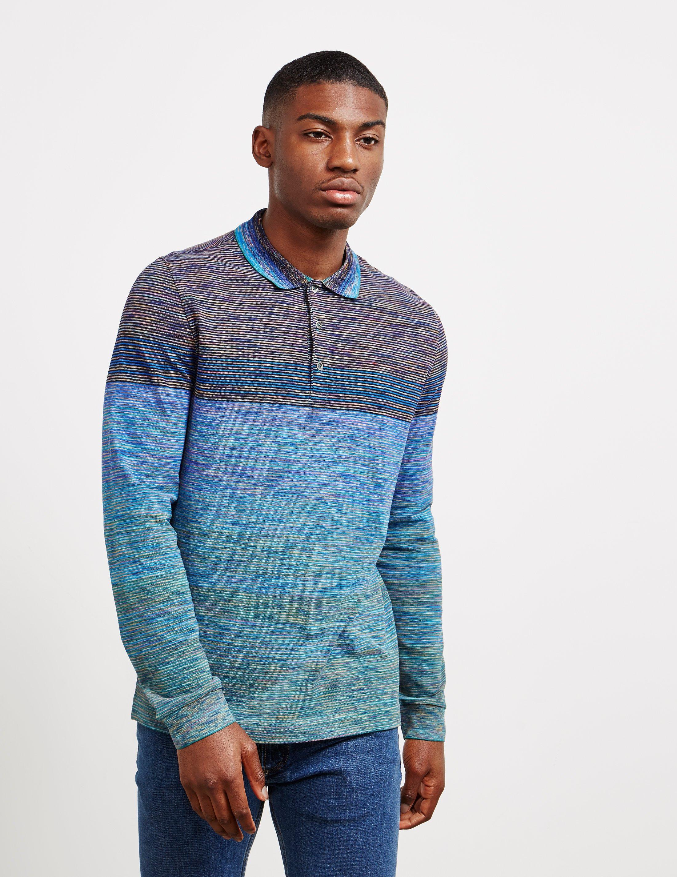 Missoni Cotton Stripe Long Sleeve Polo Shirt Blue For Men Lyst