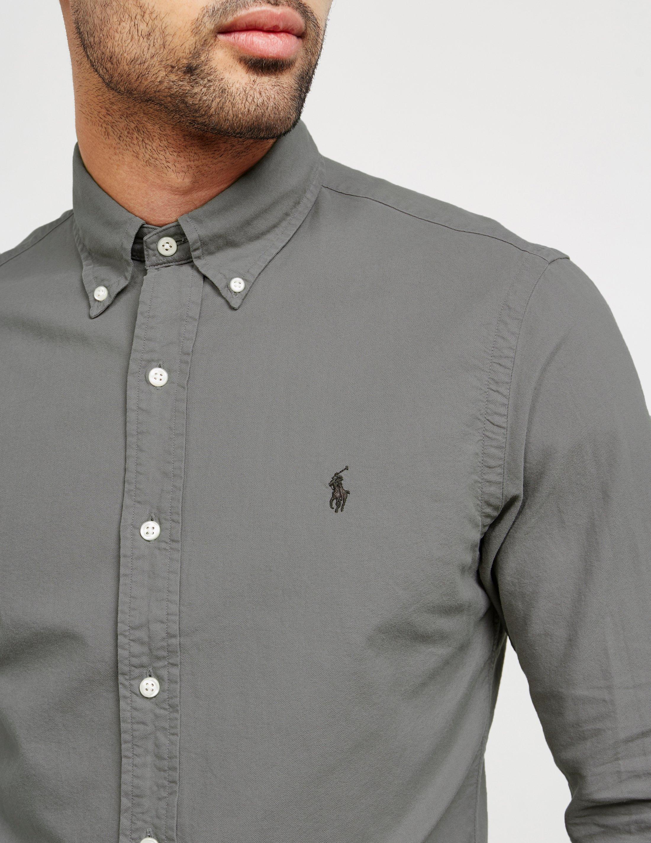 Polo Ralph Lauren Garment Dyed Long Sleeve Oxford Shirt Grey In Gray