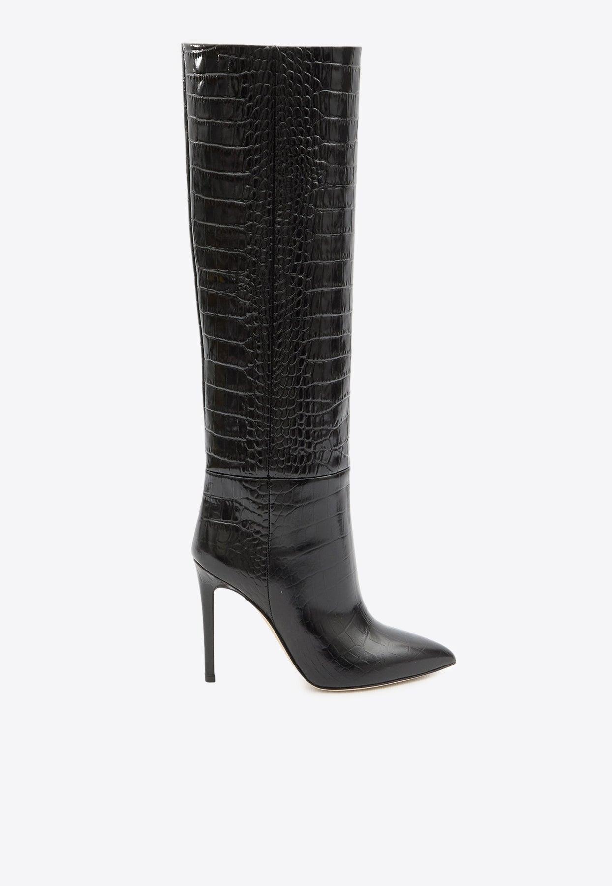 Paris Texas 100 Croc-Embossed Leather Knee-High Boots in Black | Lyst