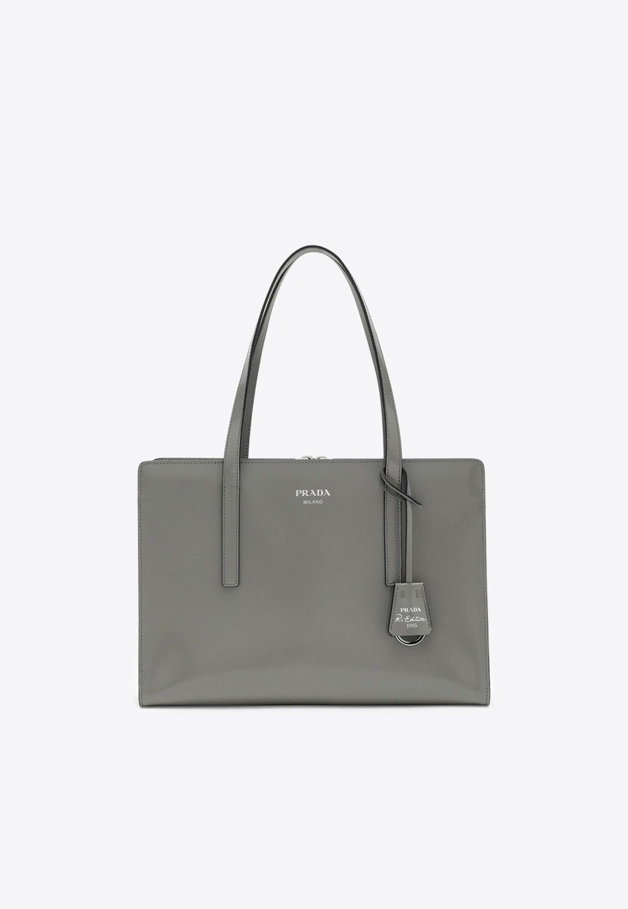 Prada Medium 1995 Re-Edition Brushed Leather Tote Bag in Gray | Lyst