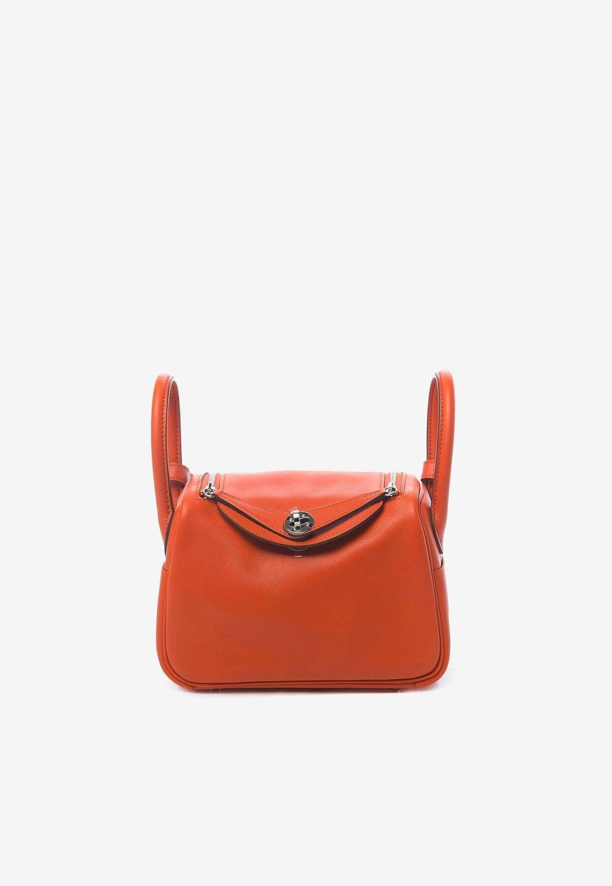 Hermès Mini Lindy 20 In Terre Battu & Capucine Swift Leather With ...