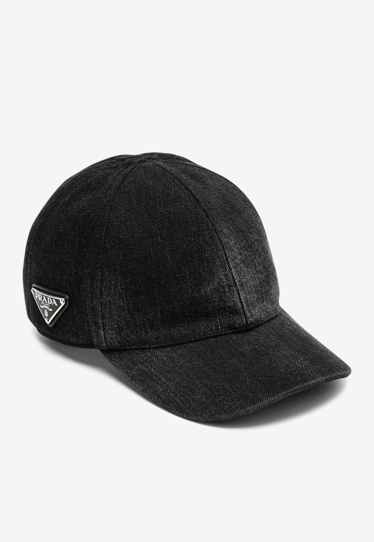 Prada Triangle Logo Washed Canvas Baseball Cap in Black for Men | Lyst