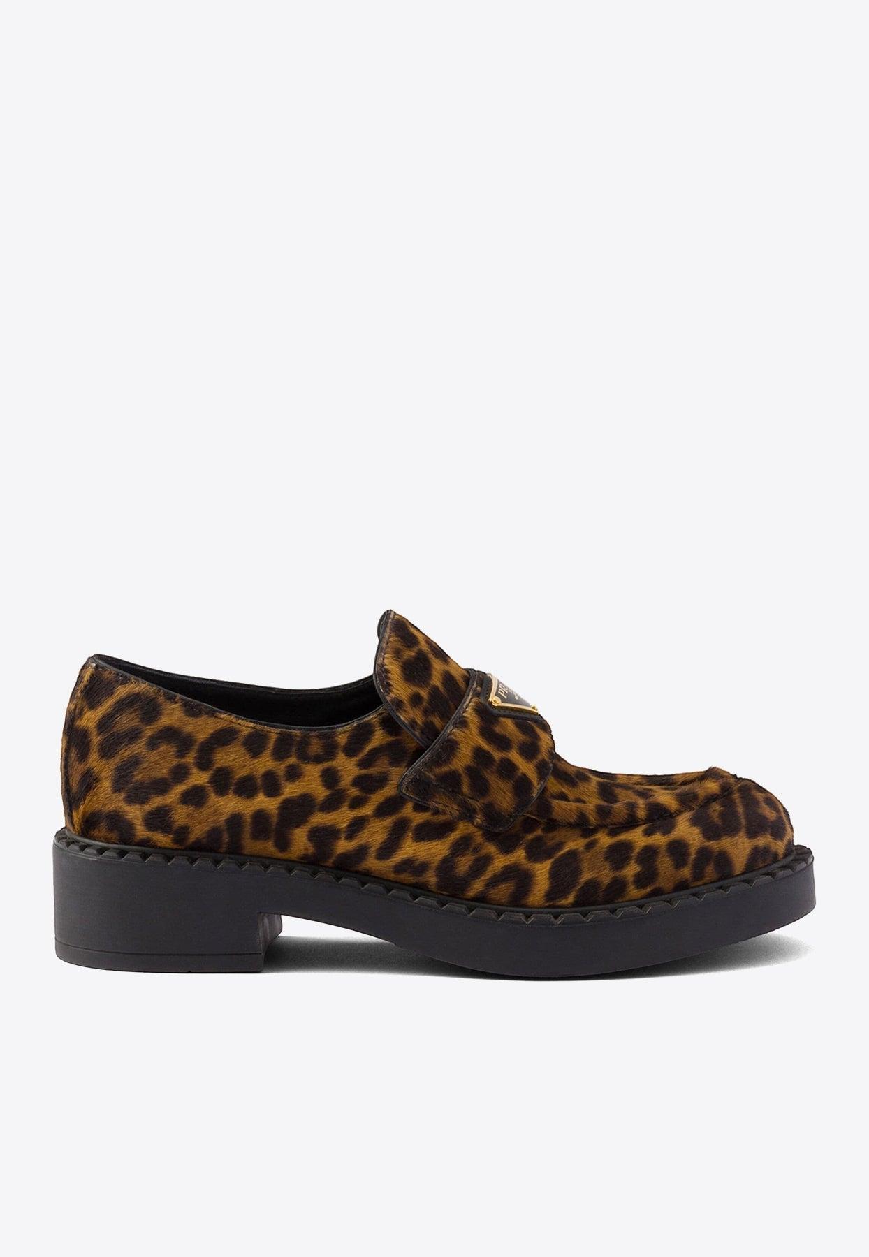 Prada Leopard Print Calf Hair Loafers in Brown | Lyst