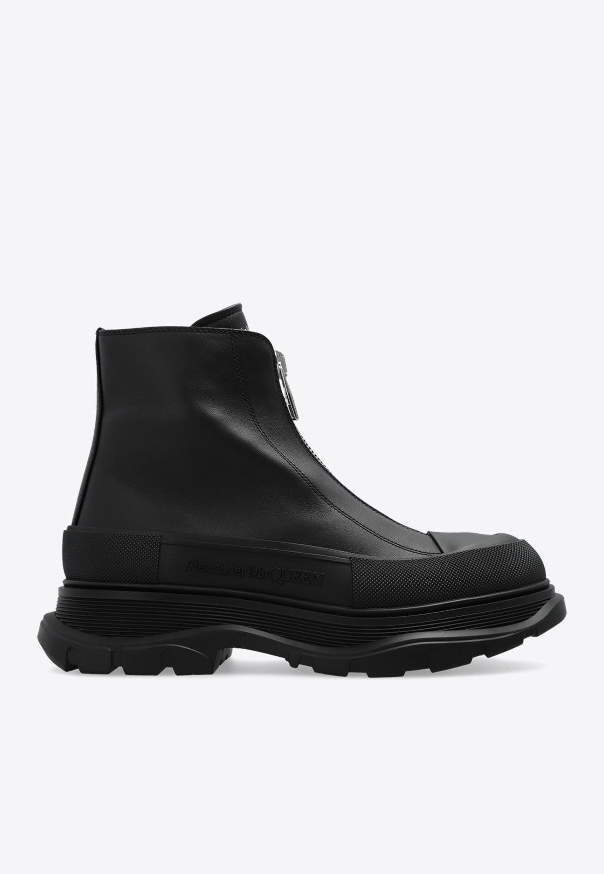 Alexander McQueen Tread Slick Leather Platform Boots in Black | Lyst