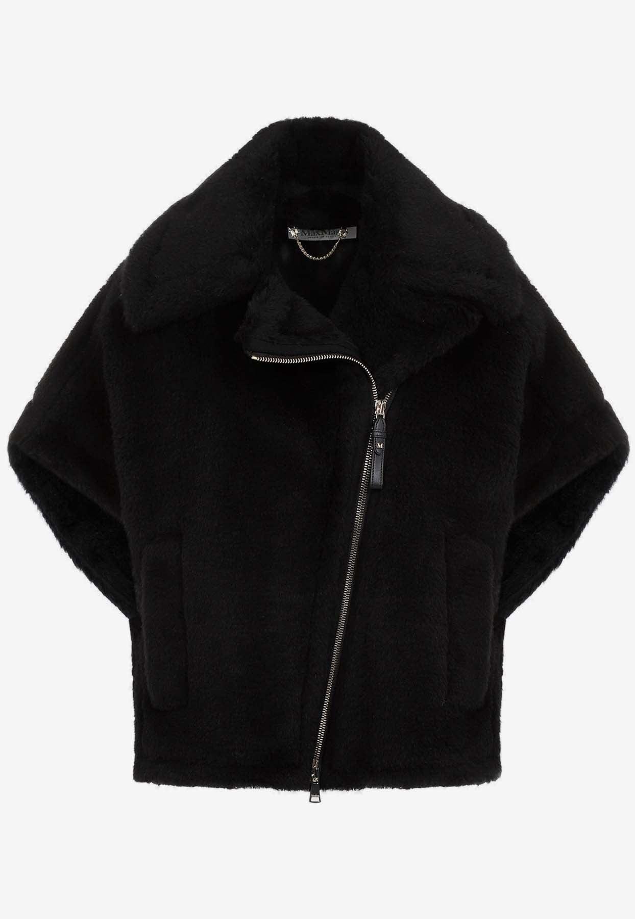 Max Mara Teddy Zip Cape Coat in Black | Lyst
