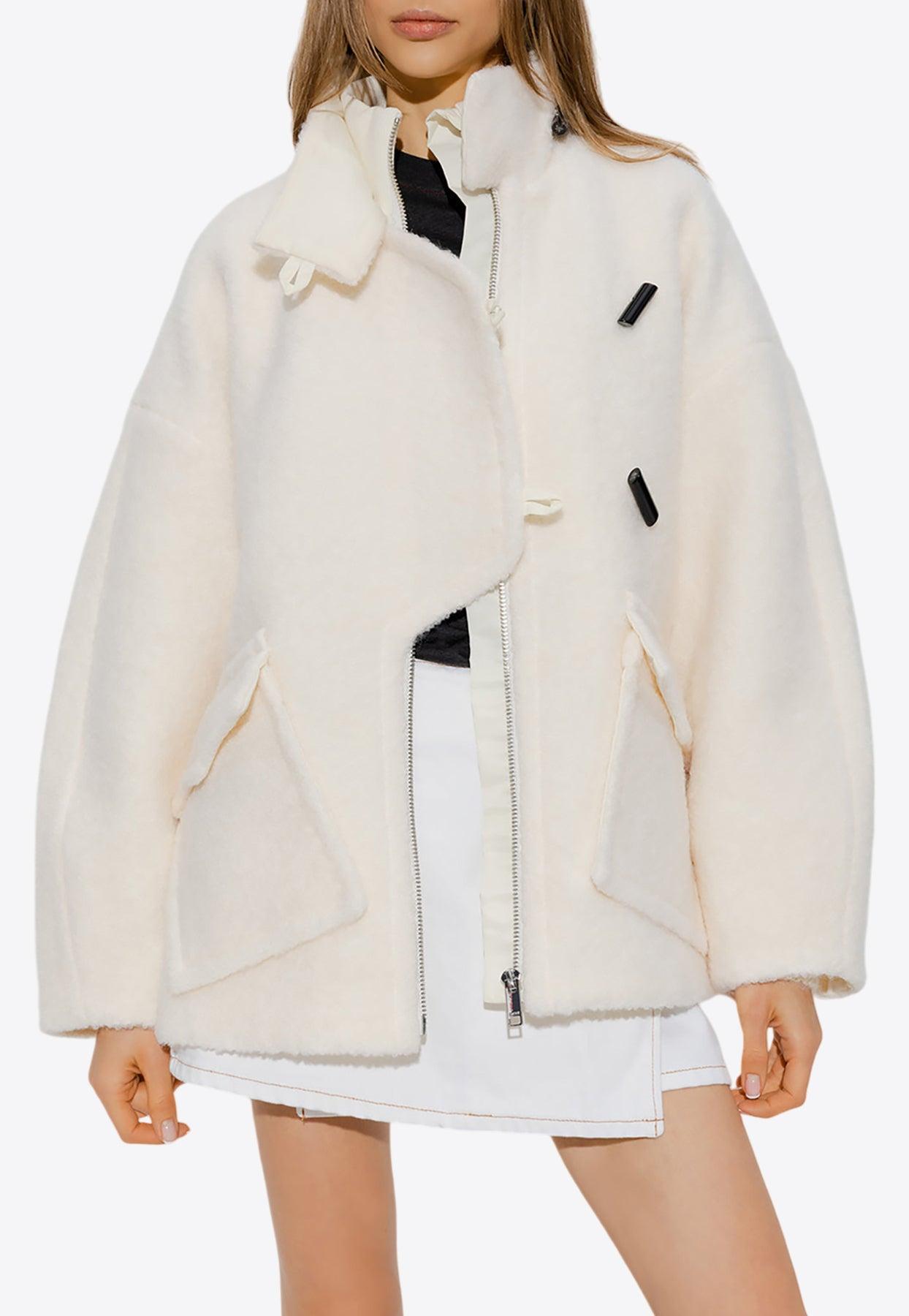 Ganni Standing Collar Wool Coat in White | Lyst
