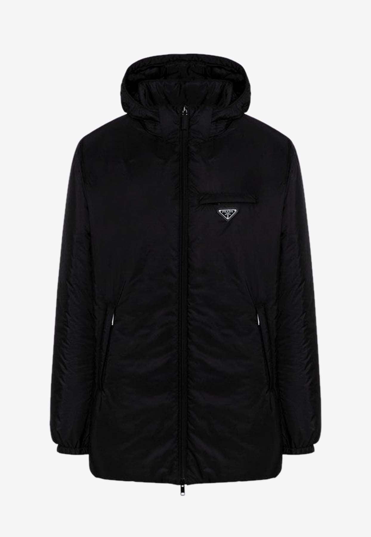 Prada Triangle Logo Padded Parka in Black for Men | Lyst