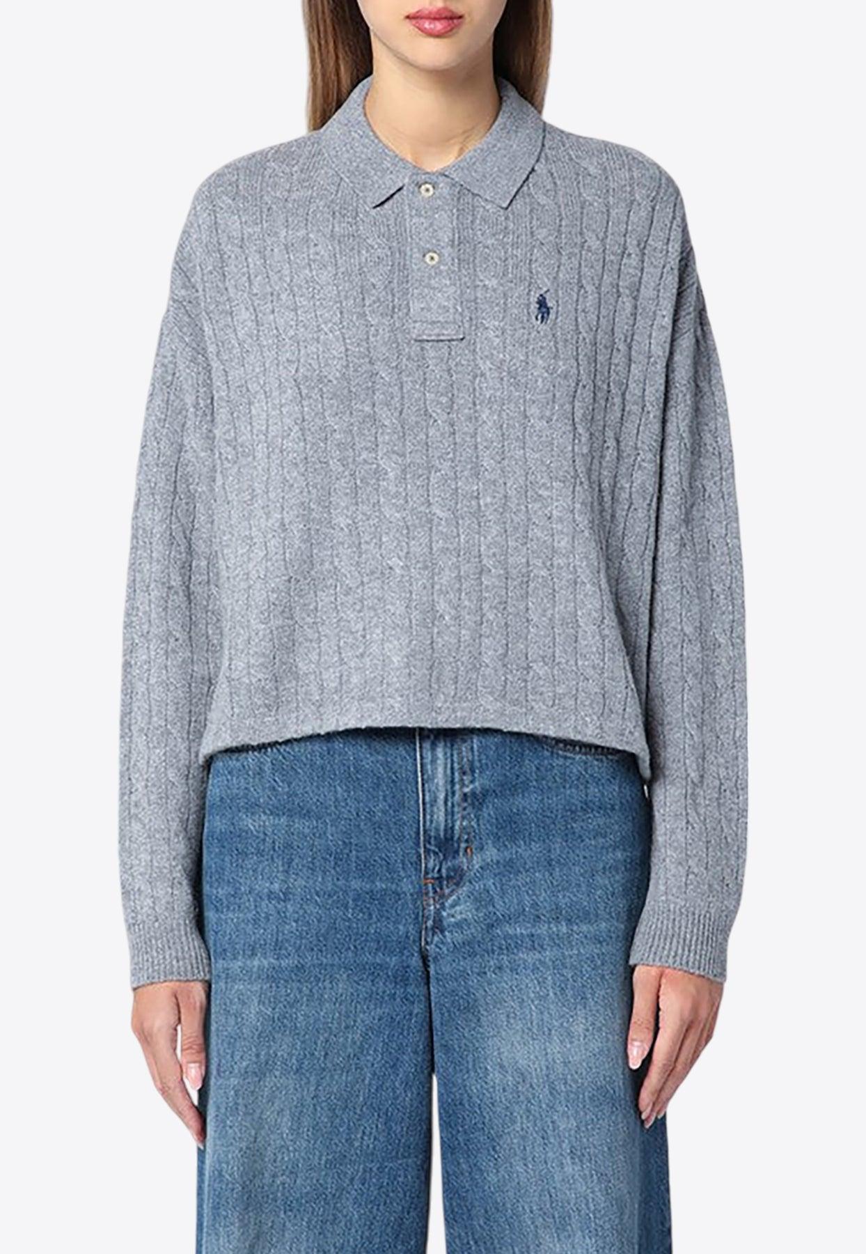 Polo Ralph Lauren Wool And Cashmere Cable-Knit Polo Sweater in Blue | Lyst