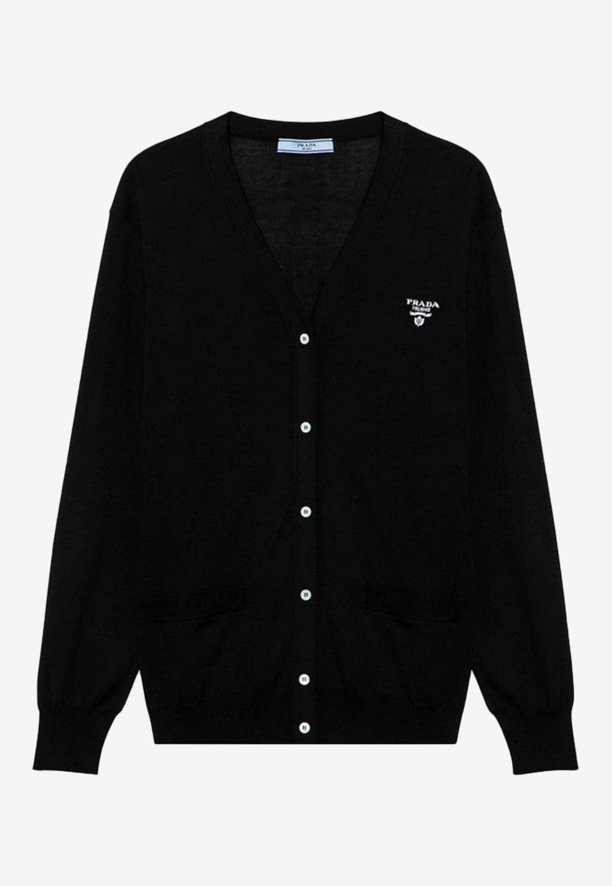 Prada Triangle Logo Knitted Silk Cardigan in Black | Lyst