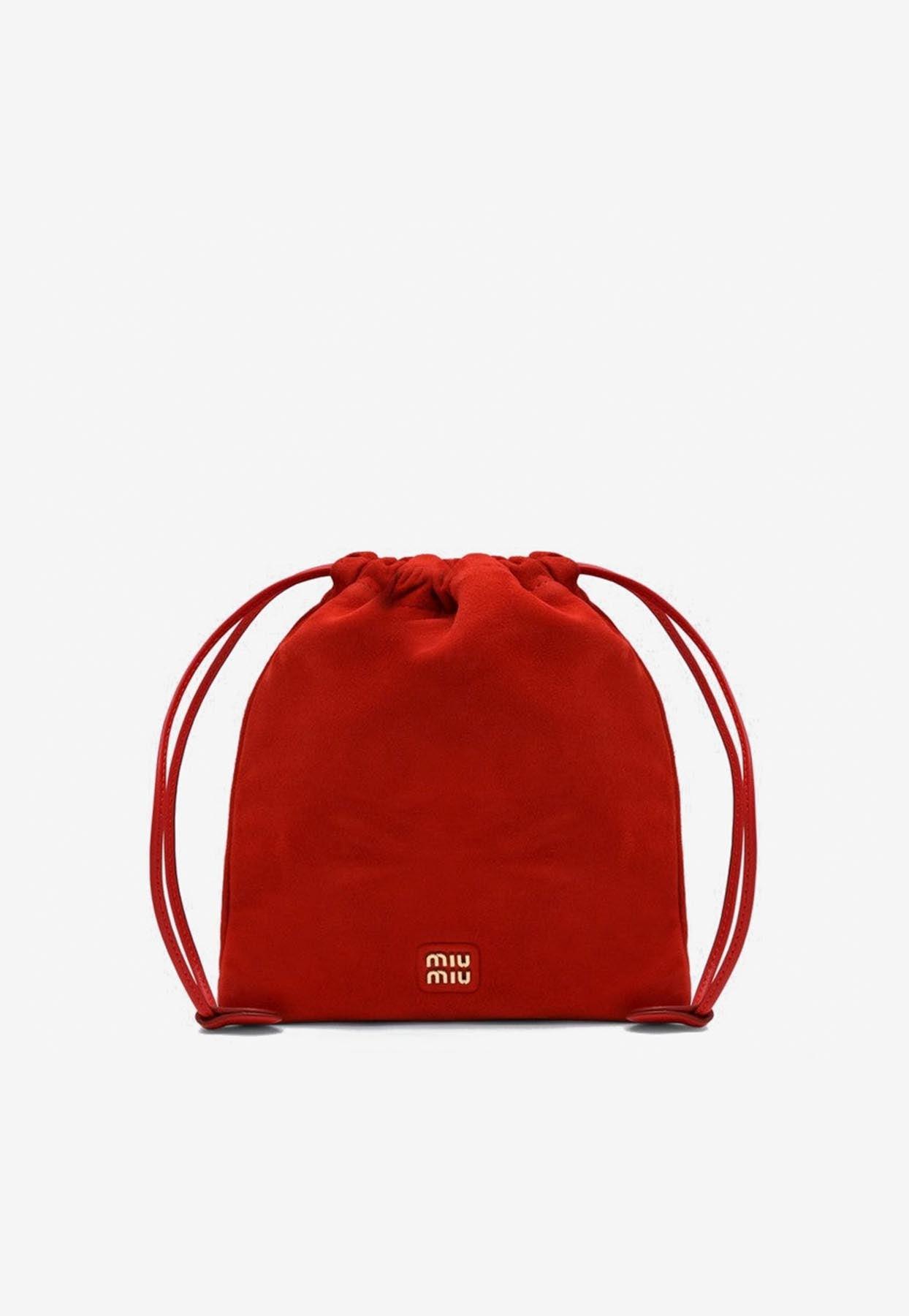 Miu Miu Logo Lettering Suede Pouch in Red | Lyst