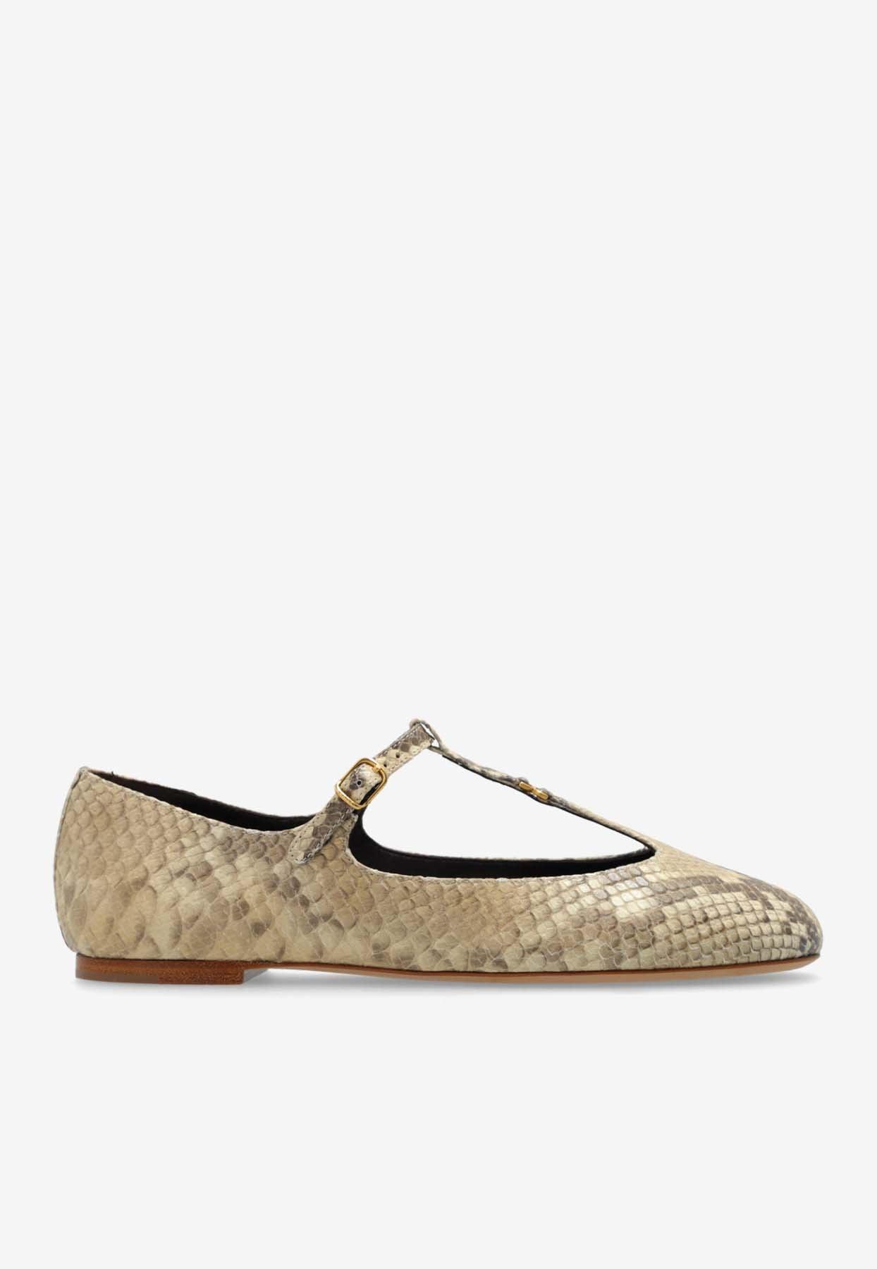 Chloé Marcie Mary-Jane Python Print Leather Ballet Flats in White | Lyst