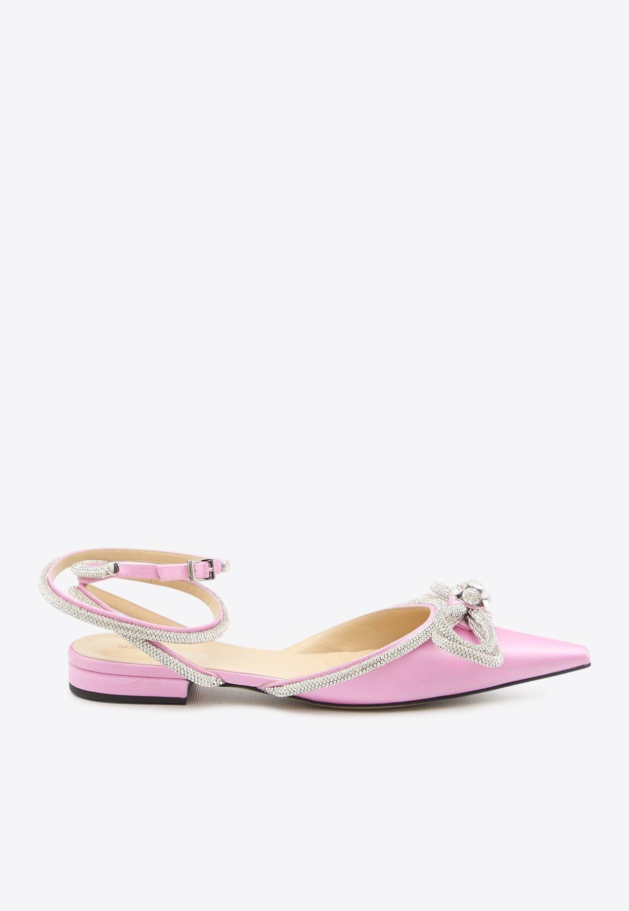 Mach & Mach Double Bow Satin Slingback Flats in Pink | Lyst