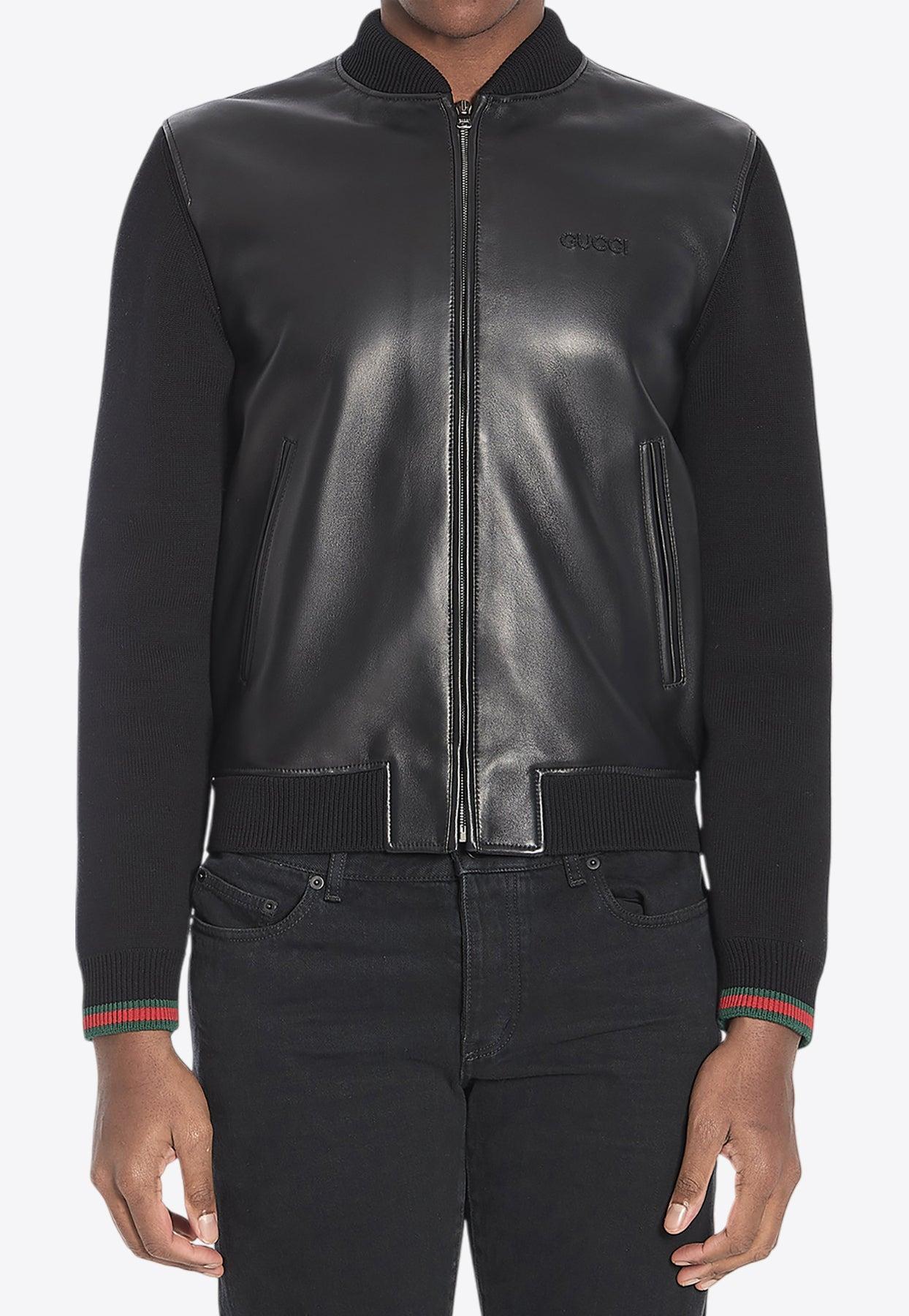 Gucci Paneled Leather Bomber Jacket in Black for Men | Lyst