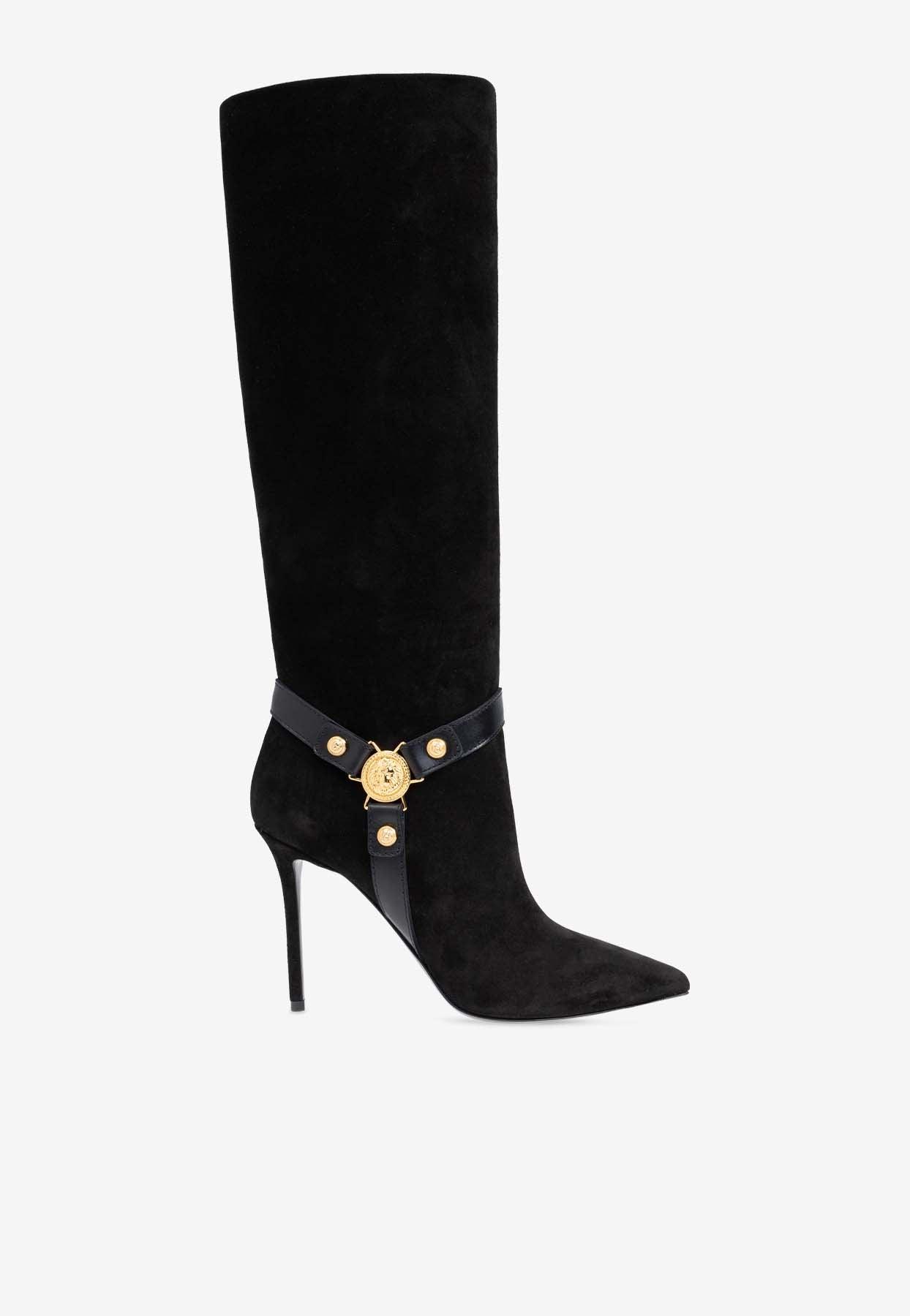 Balmain 95 Slouchy Suede Knee-High Boots in Black | Lyst