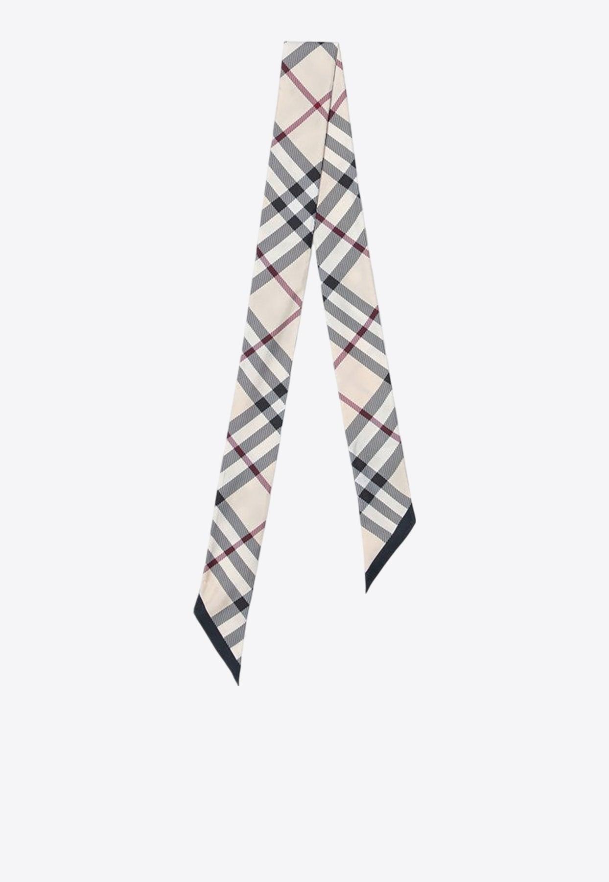 Burberry Signature Check Slim Silk Scarf in White | Lyst