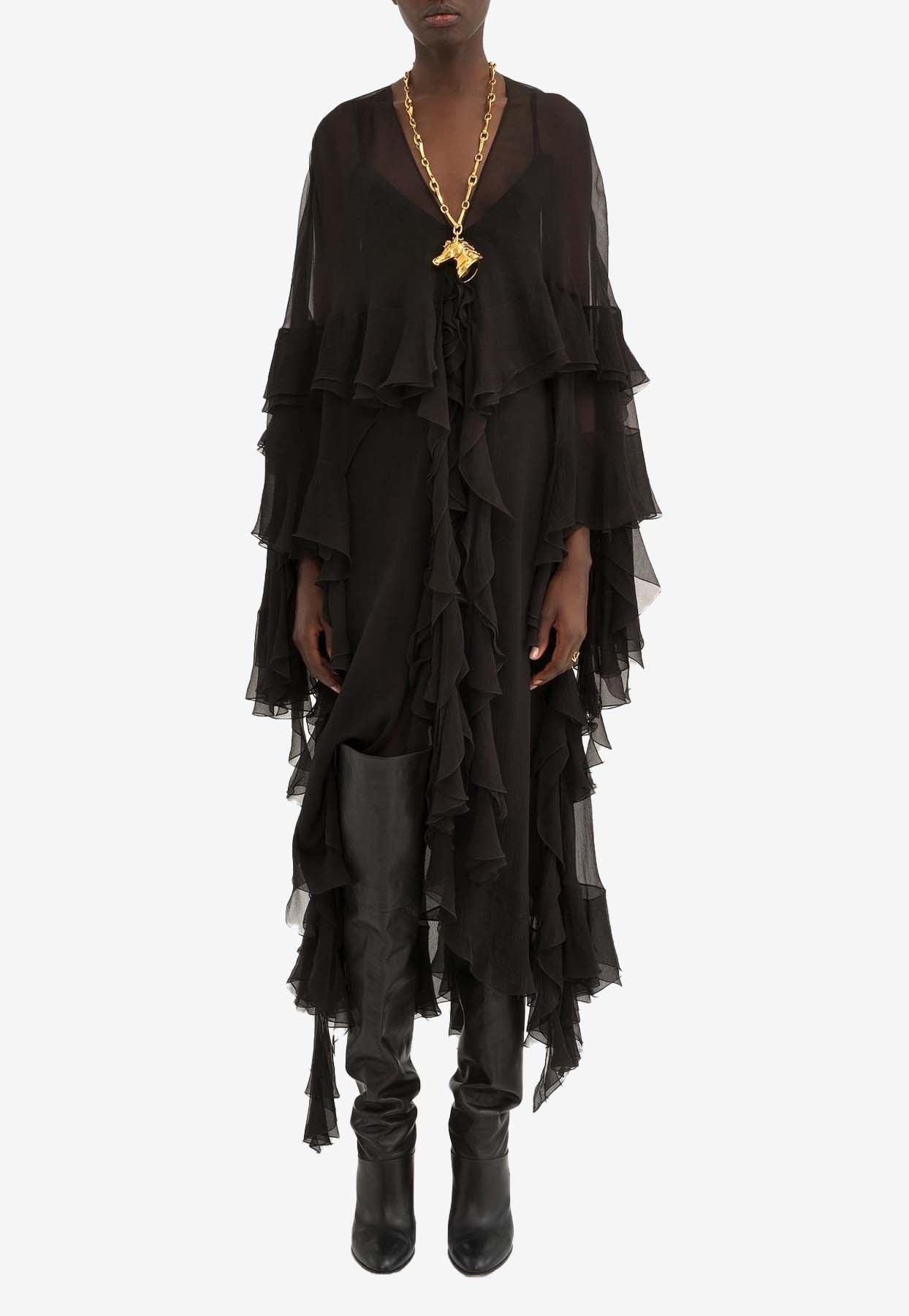 Chloé Semi-Sheer Ruffled Maxi Dress in Black | Lyst