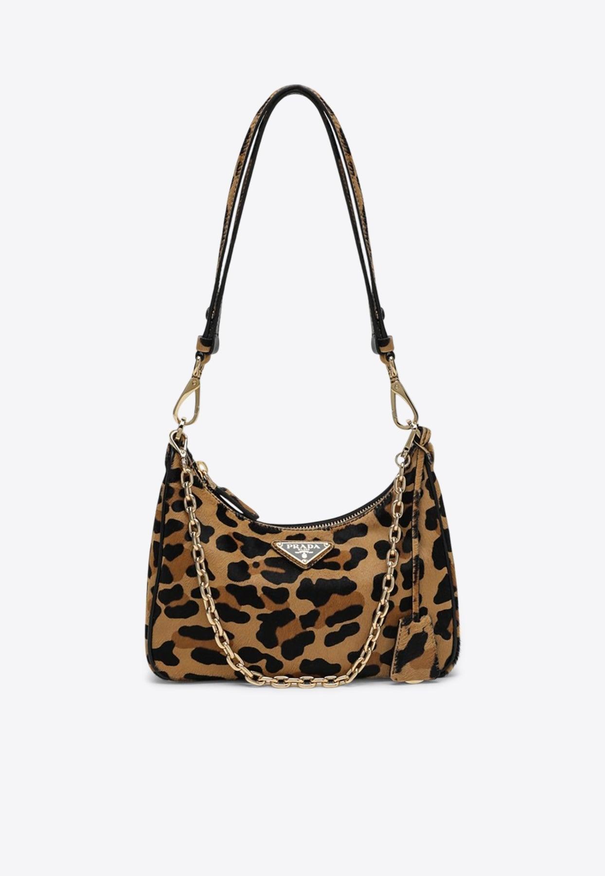 Prada Mini Re-Edition Leopard Print Shoulder Bag in White | Lyst