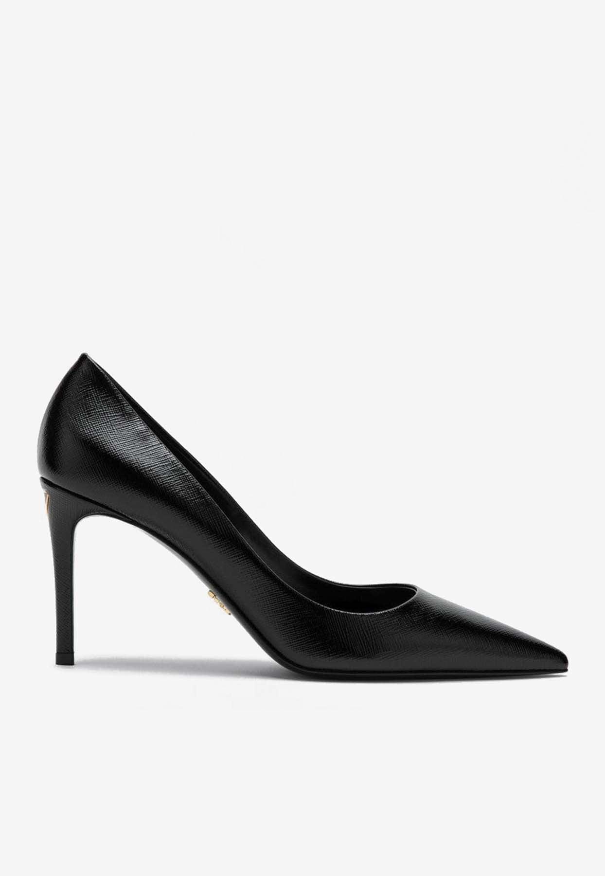 Prada 100 Leather Décolleté Pumps in Black | Lyst