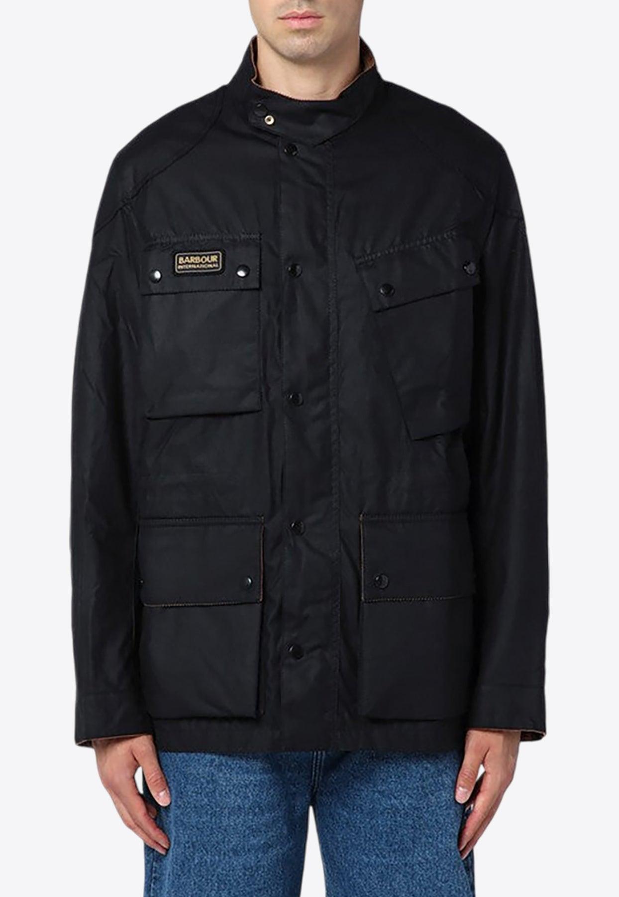 Barbour Logo Patch Waxed Field Jacket in Black for Men | Lyst