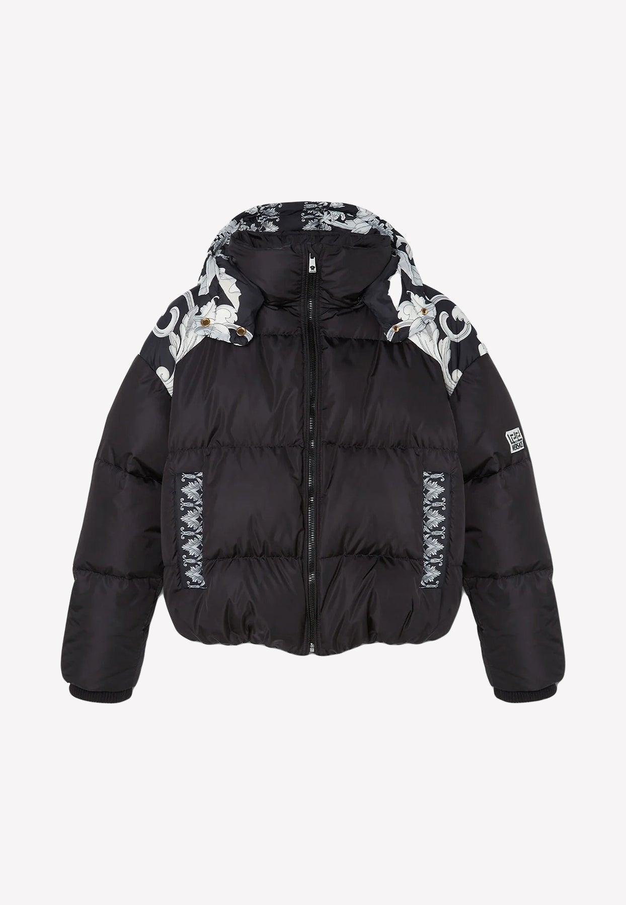 Versace Silver Baroque Puffer Jacket in Black | Lyst