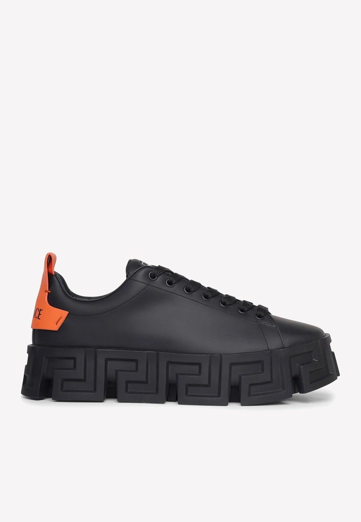 Versace Greca Labyrinth Leather Low-Top Sneakers in Black for Men ...