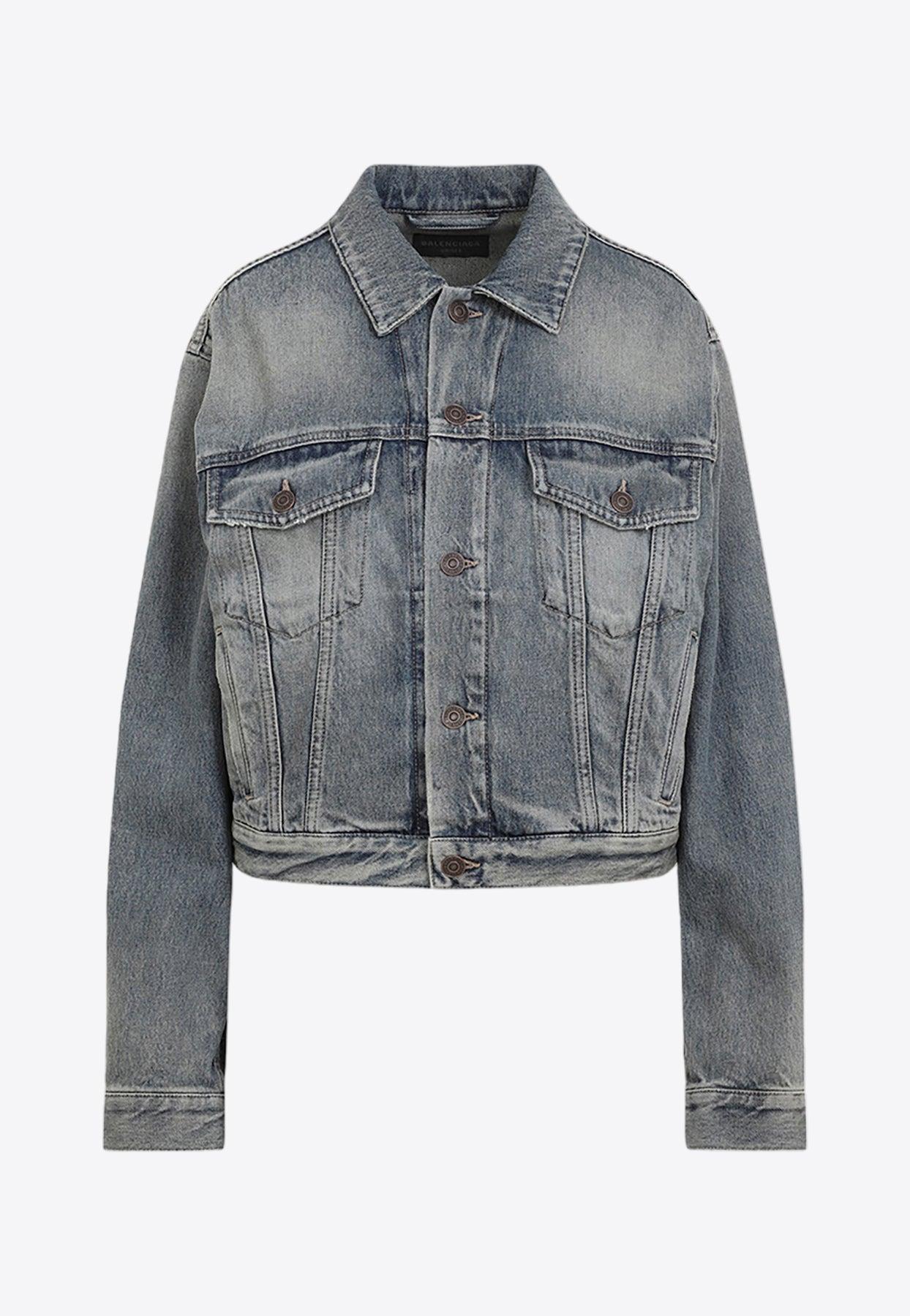 Balenciaga Crystal Logo Denim Jacket in Blue | Lyst