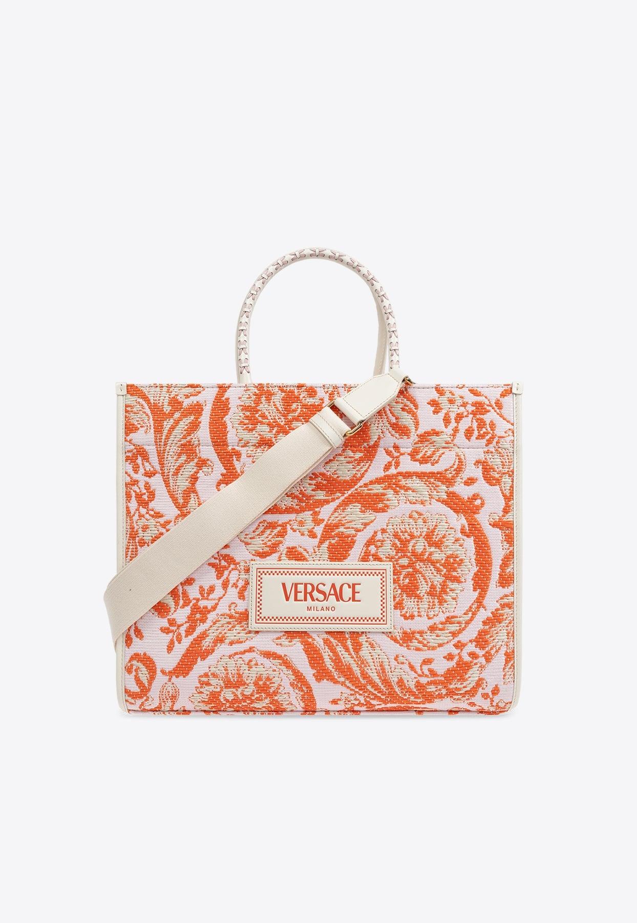 Versace Medium Barocco Athena Tote Bag in Orange | Lyst