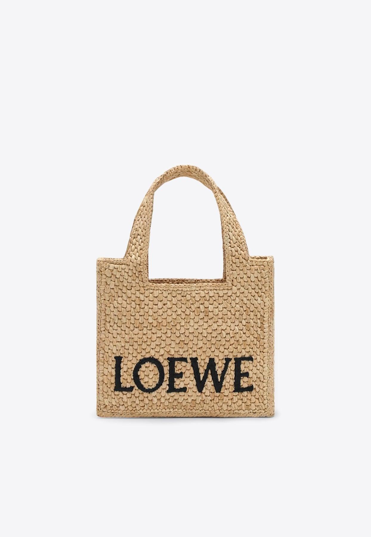 Loewe Mini Logo Raffia Tote Bag in White | Lyst