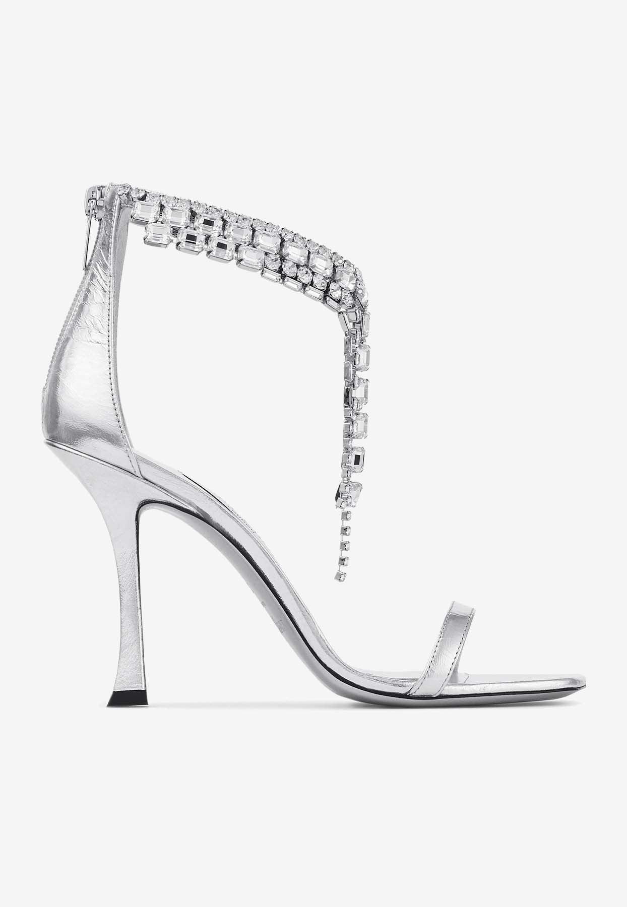 Jimmy Choo Verity 100 Crystal-Embellished Metallic Leather Sandals in ...