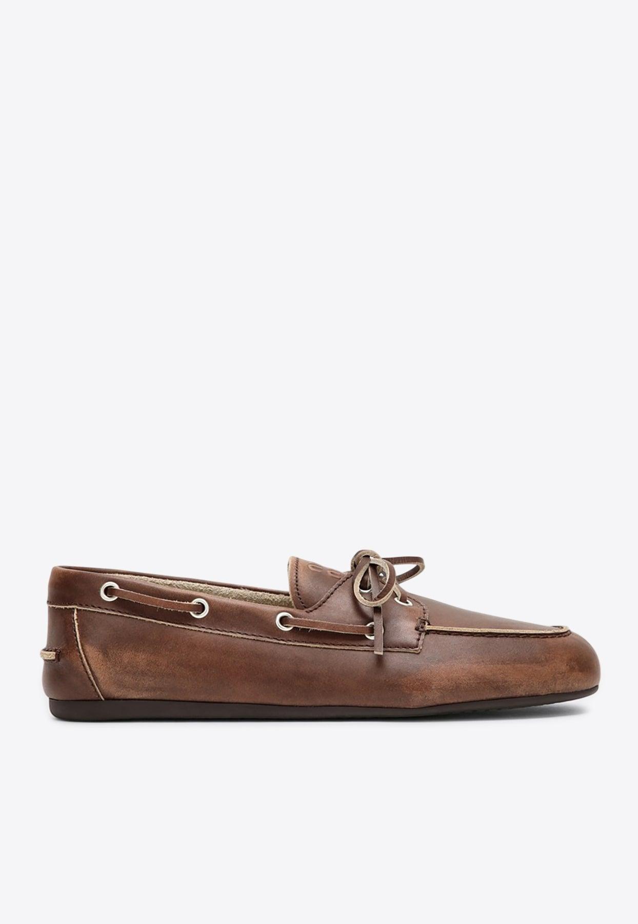 Miu Miu Vintage Leather Loafers in Brown | Lyst