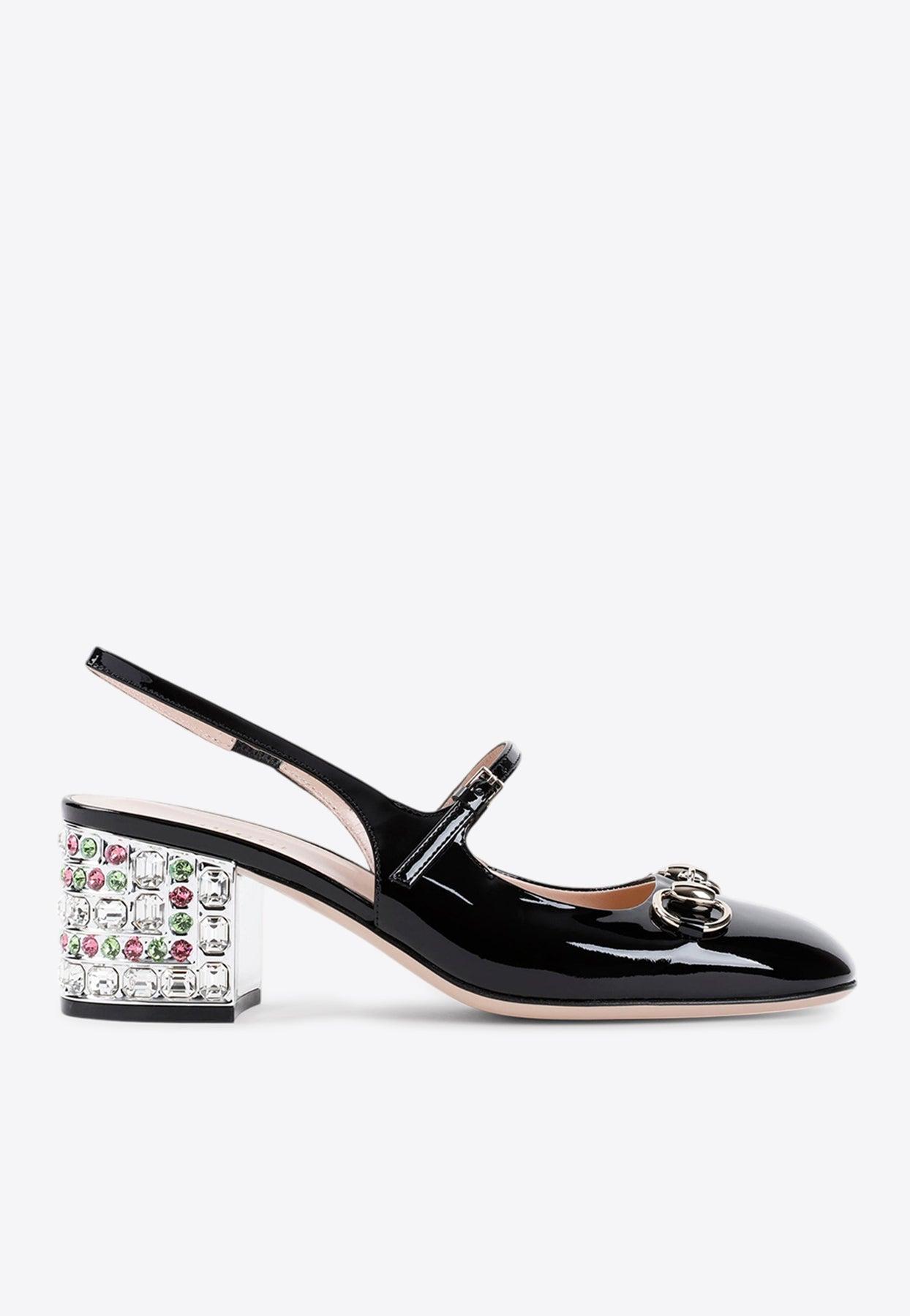 Gucci Horsebit 55 Crystal-Embellished Pumps in White | Lyst