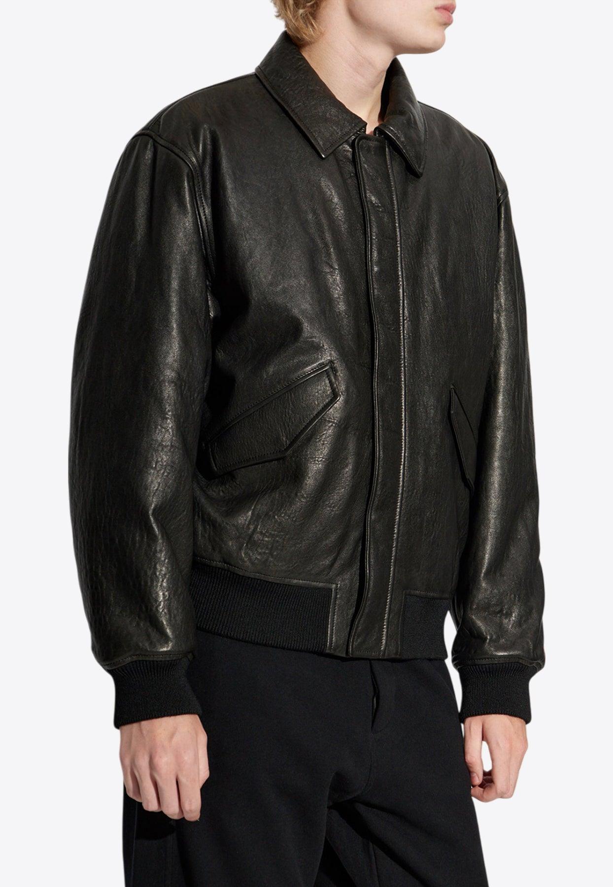 Saint Laurent Zip-Up Leather Bomber Jacket in Black for Men | Lyst