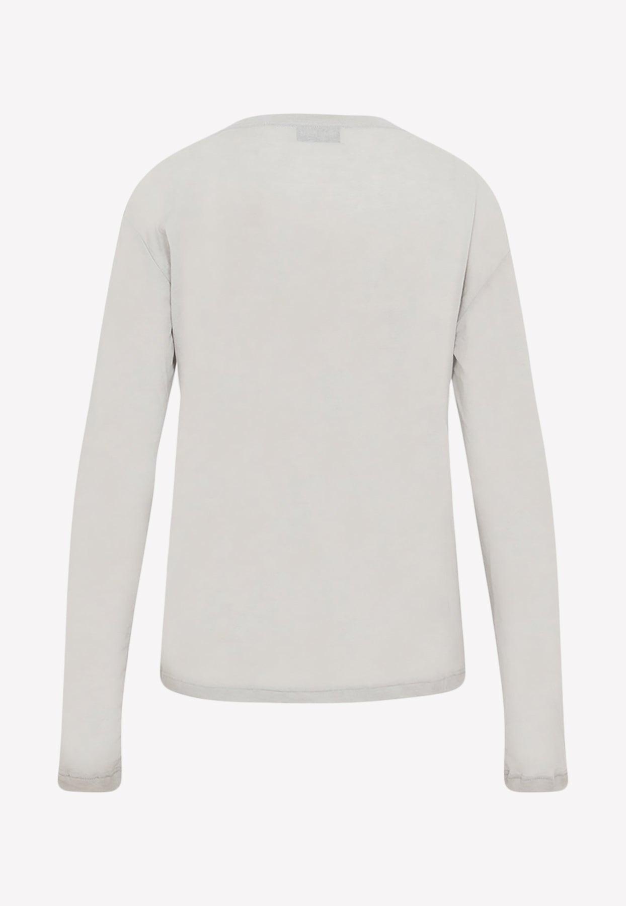 Miu Miu Logo Patch Long-sleeved T-shirt in White | Lyst Miu Miu Logo Patch Long-sleeved T-shirt in White | Lyst