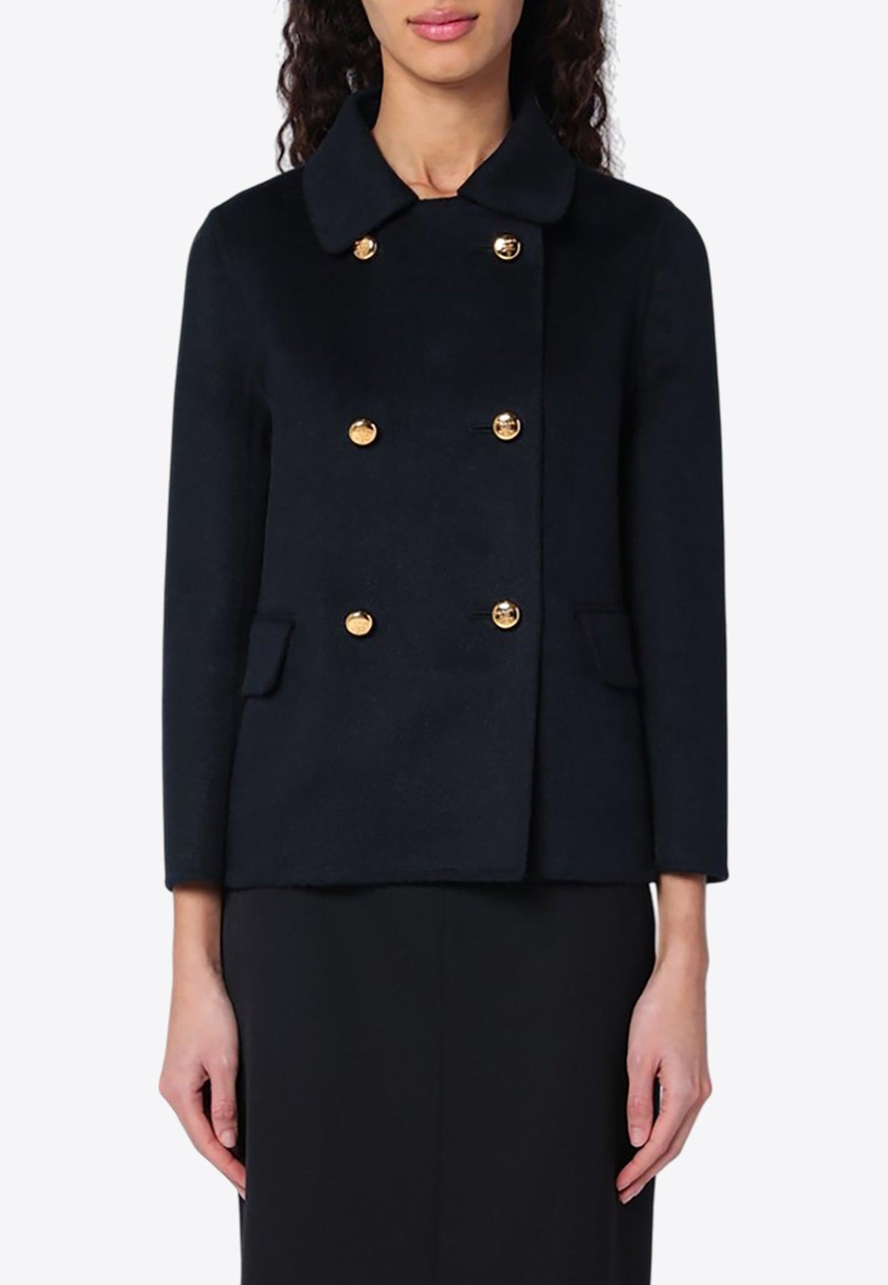Prada Double-Breasted Angora Cashmere Coat in Blue | Lyst