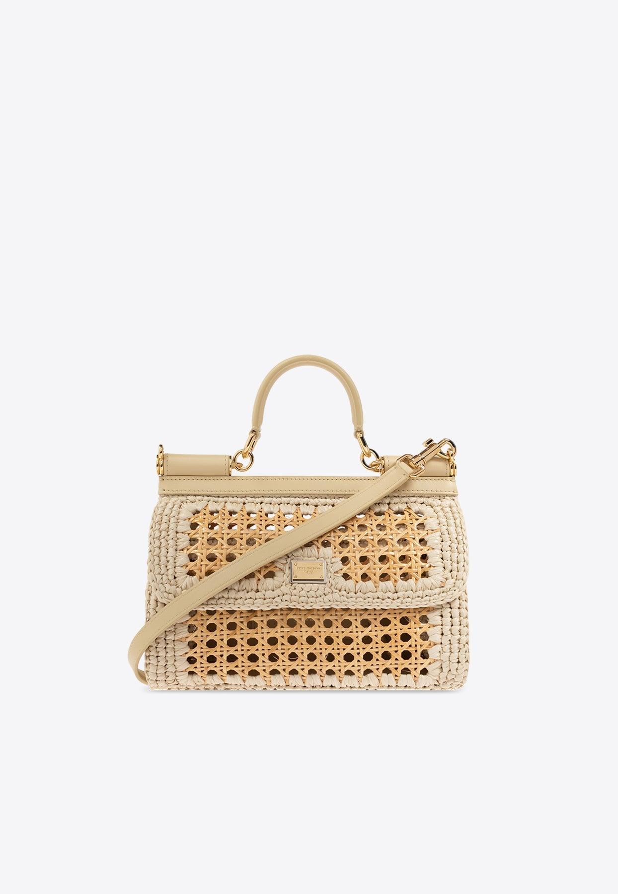 Dolce & Gabbana Elongated Sicily Woven Raffia Top Handle Bag in White ...