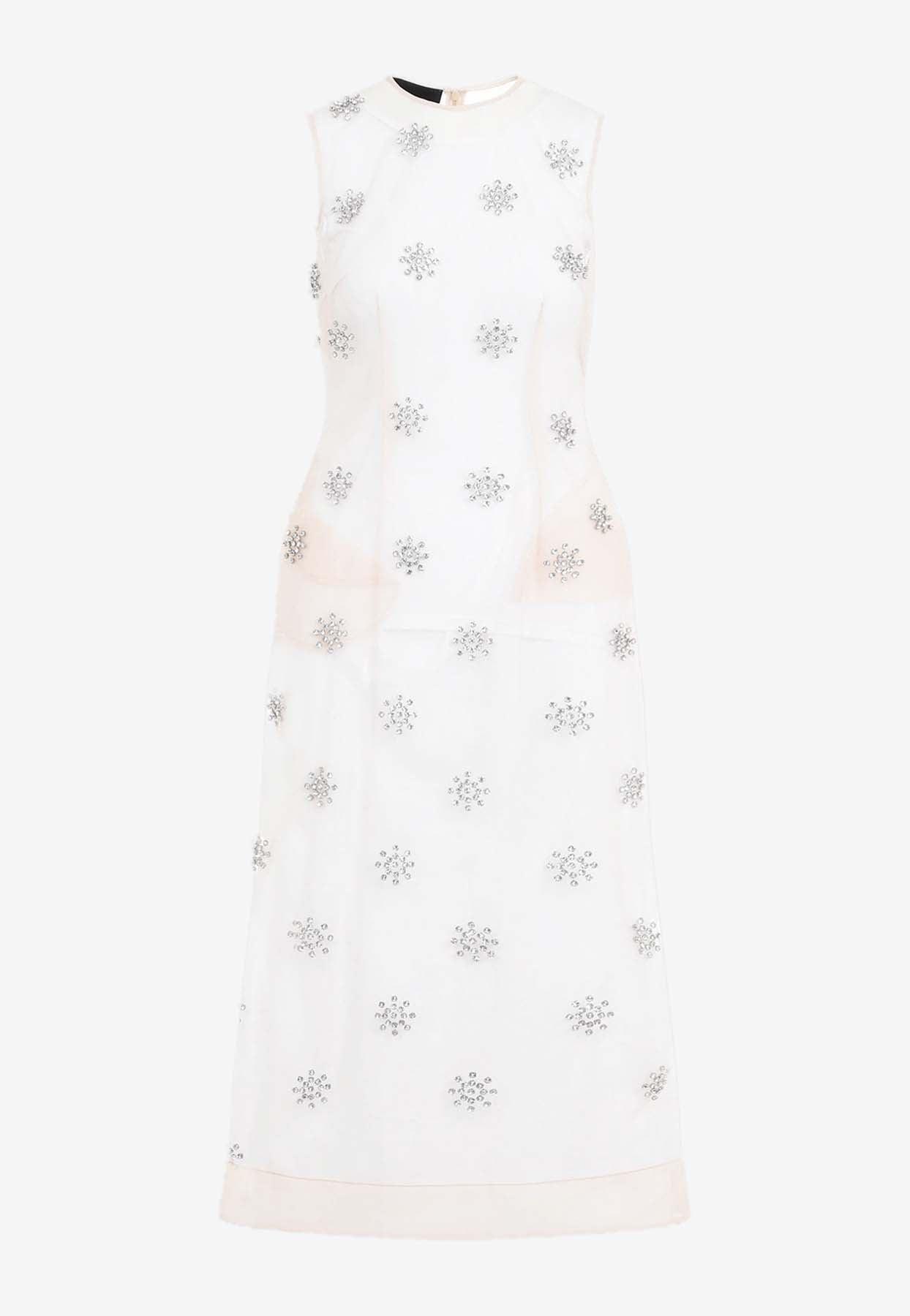 Simone Rocha Crystal-Embellished Sheer Midi Dress in White | Lyst