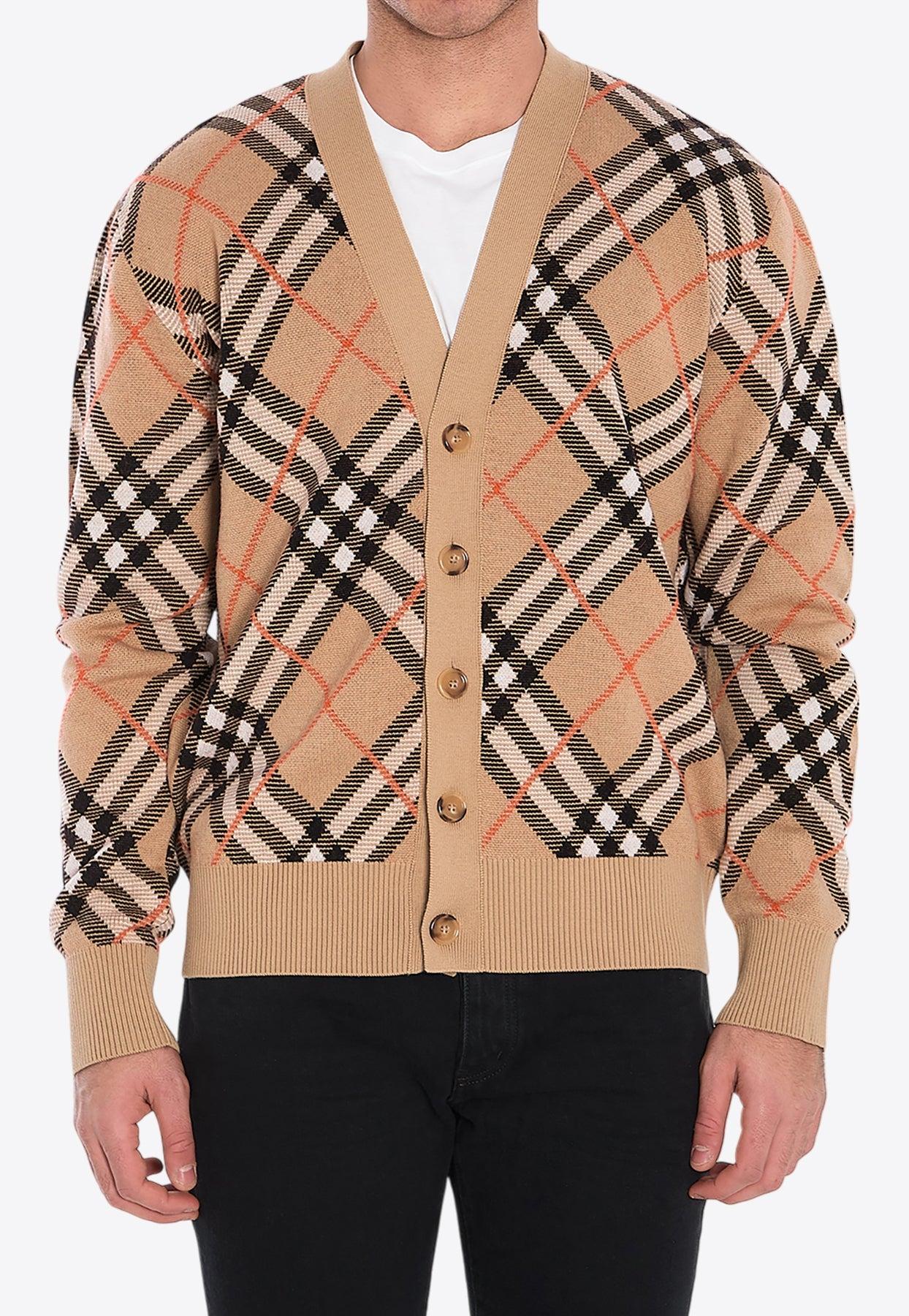 Burberry Signature Check Wool-Blend Cardigan in Natural for Men | Lyst