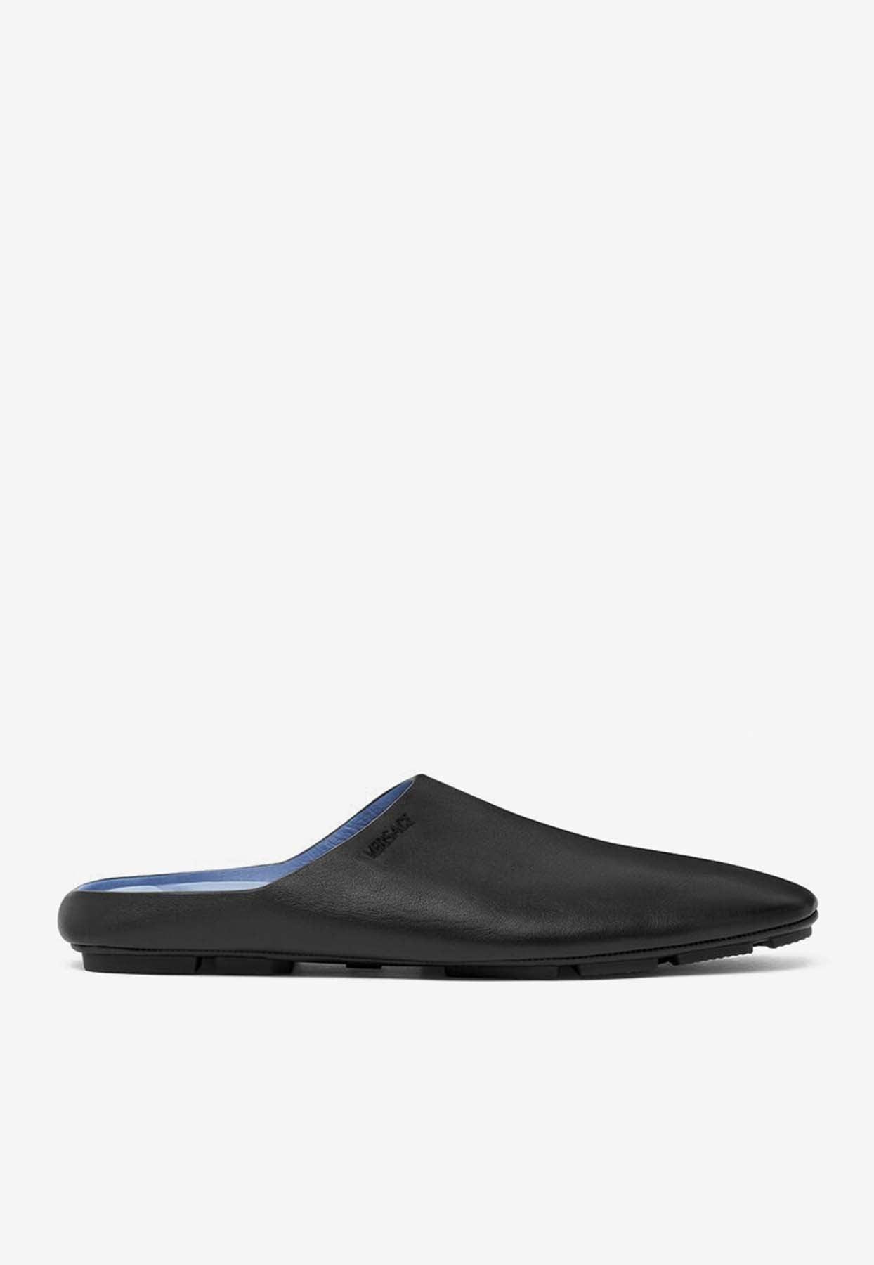 Versace Villa Calf Leather Logo Slippers in White for Men | Lyst