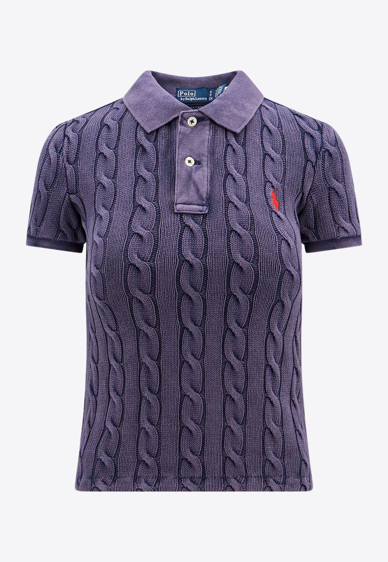 Polo Ralph Lauren Cable Knit Logo Polo T-Shirt in Purple | Lyst