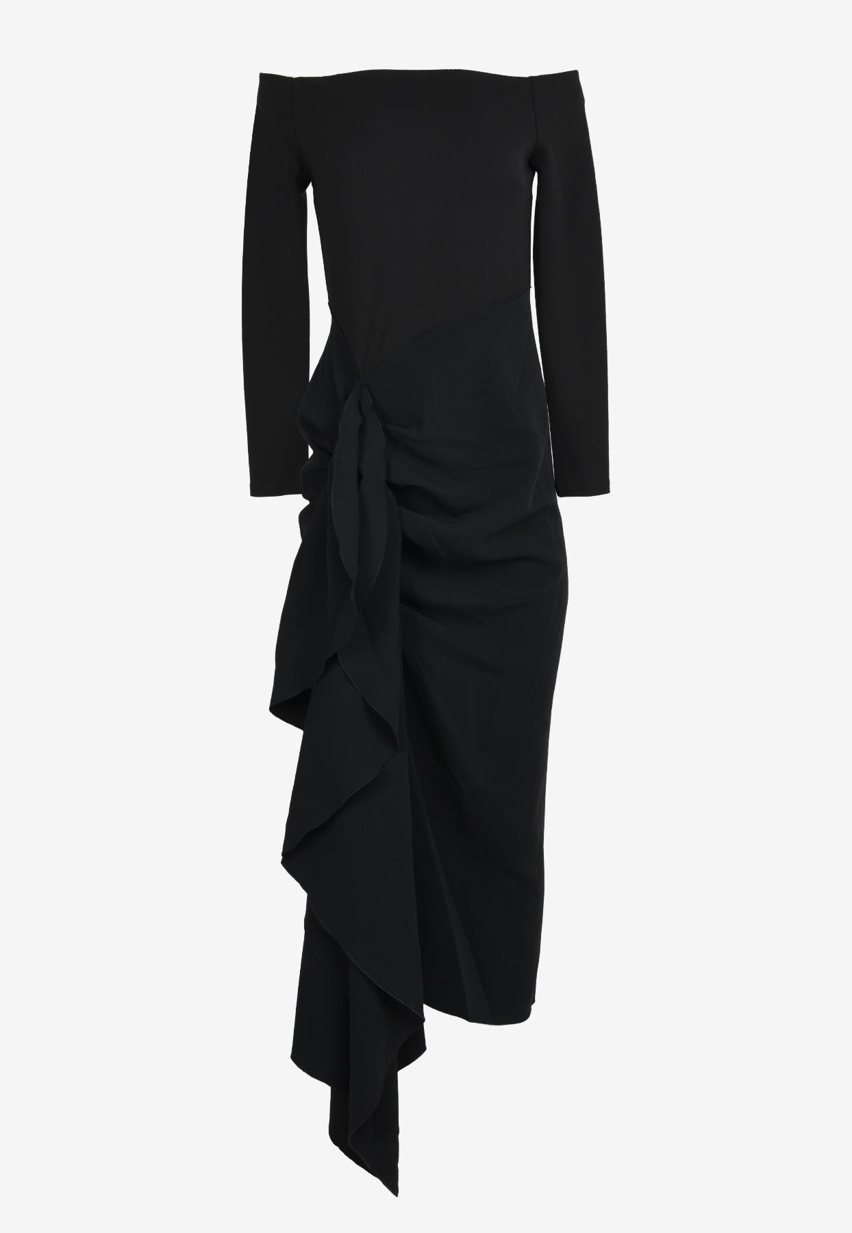 Solace London Lotus Off-shoulder Draped Midi Dress in Black | Lyst