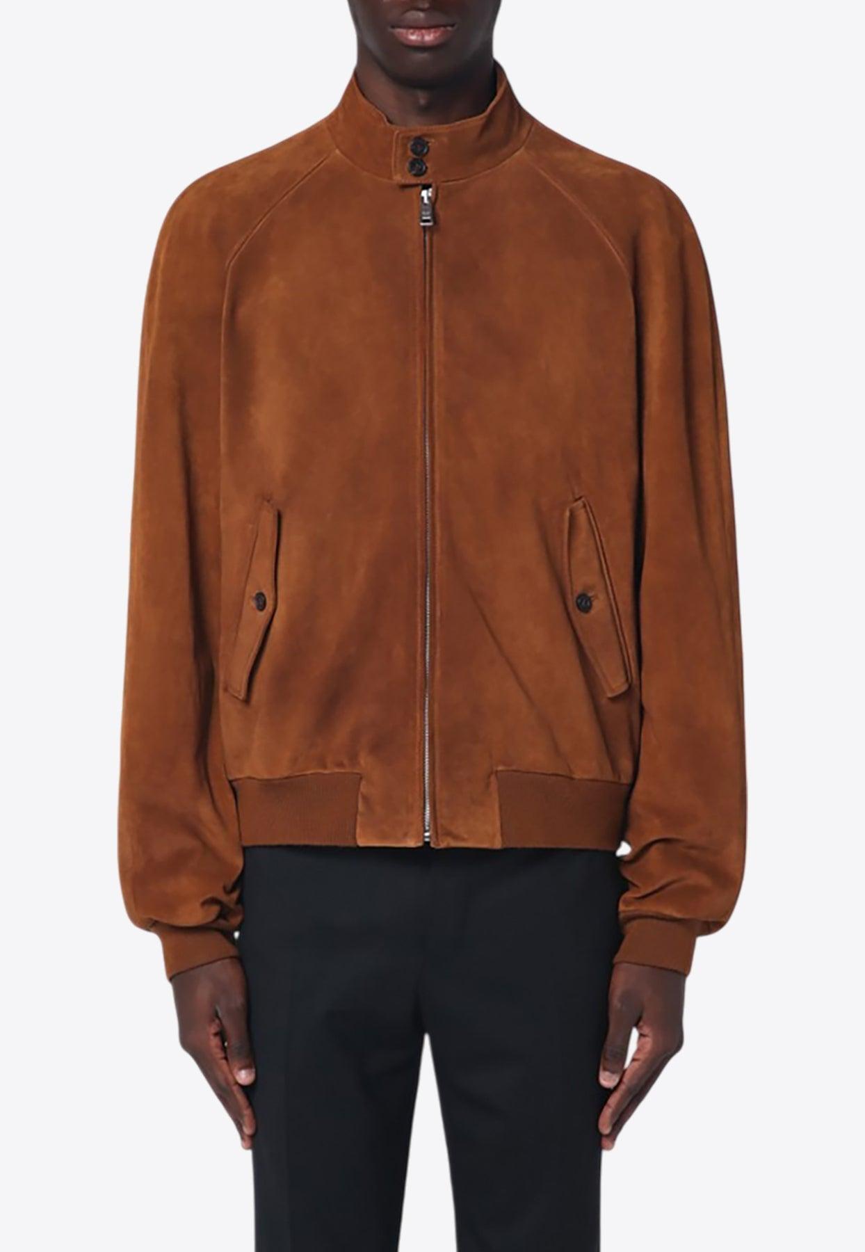 Prada Triangle Logo Suede Bomber Jacket in Brown for Men | Lyst