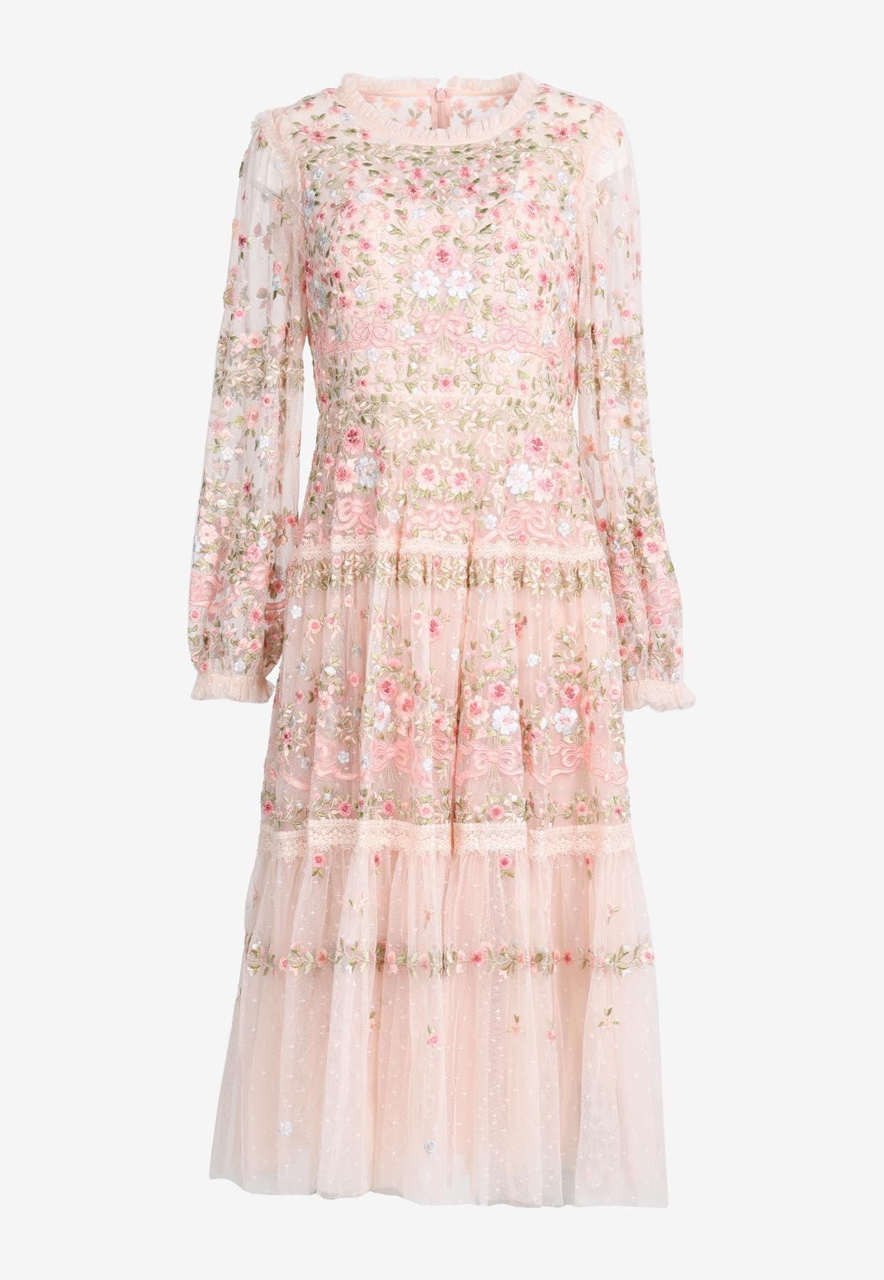 Needle And Thread Ribbon Bouquet Embroidered Midaxi Dress In Pink Lyst