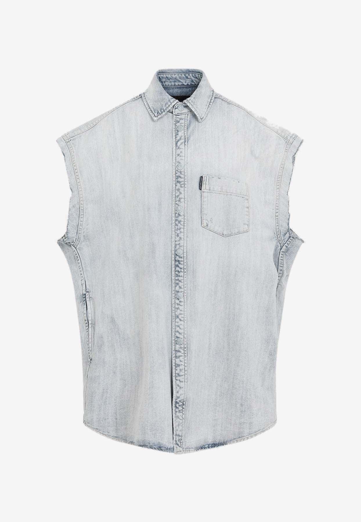 Balenciaga Ripped Denim Vest in Gray for Men | Lyst