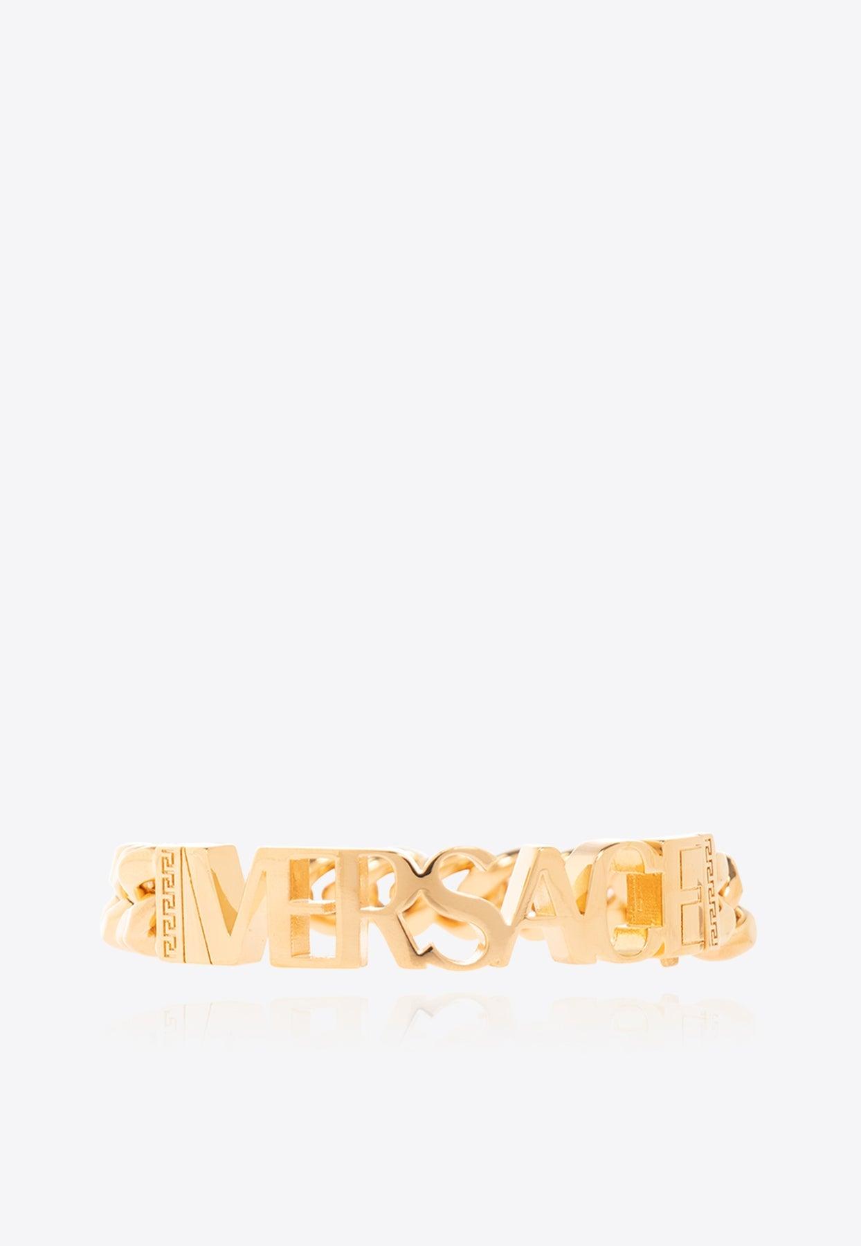Versace Gold-Tone Logo Lettering Chain Bracelet in Natural for Men | Lyst
