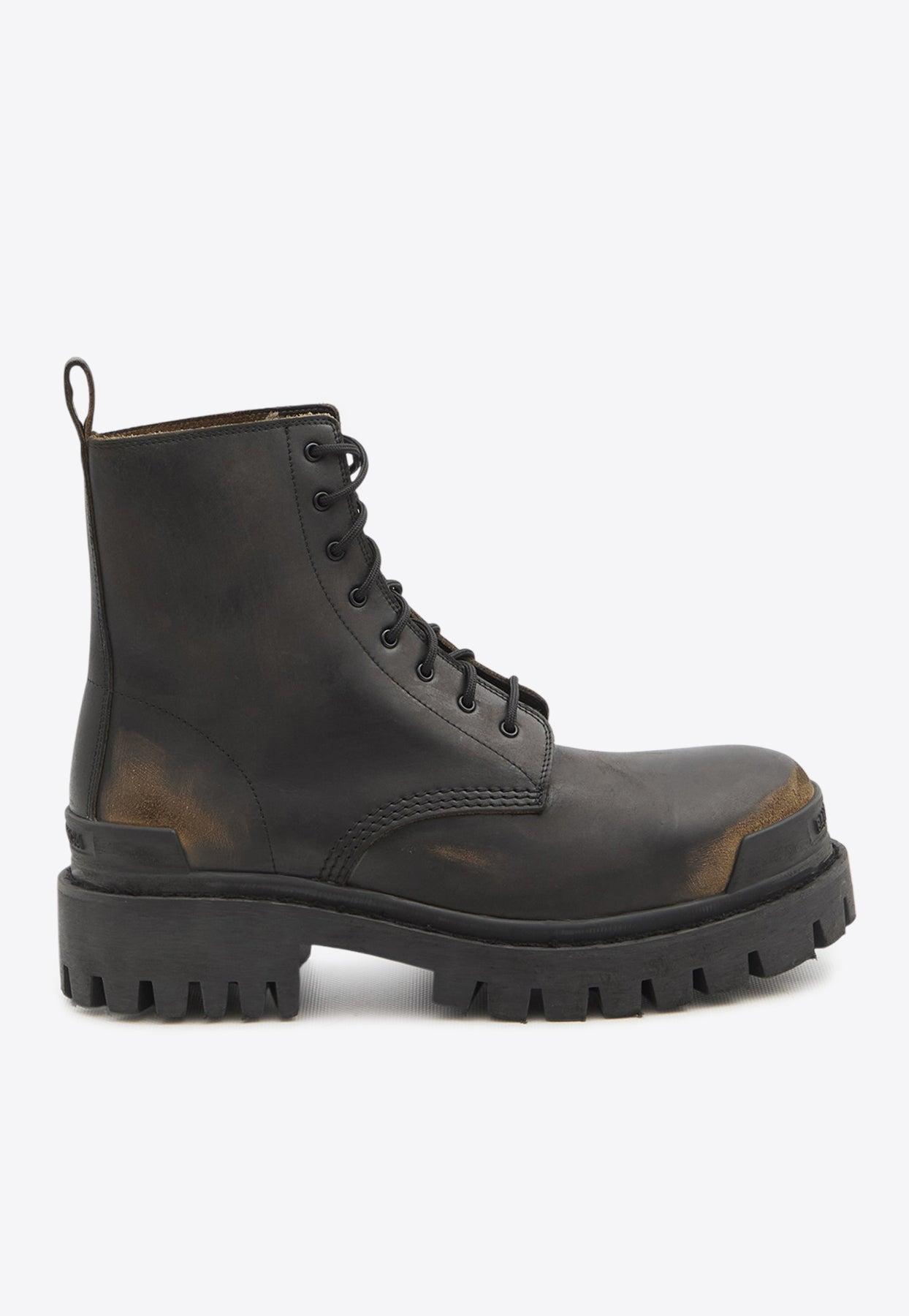 Balenciaga Strike Combat Leather Boots in Black for Men | Lyst
