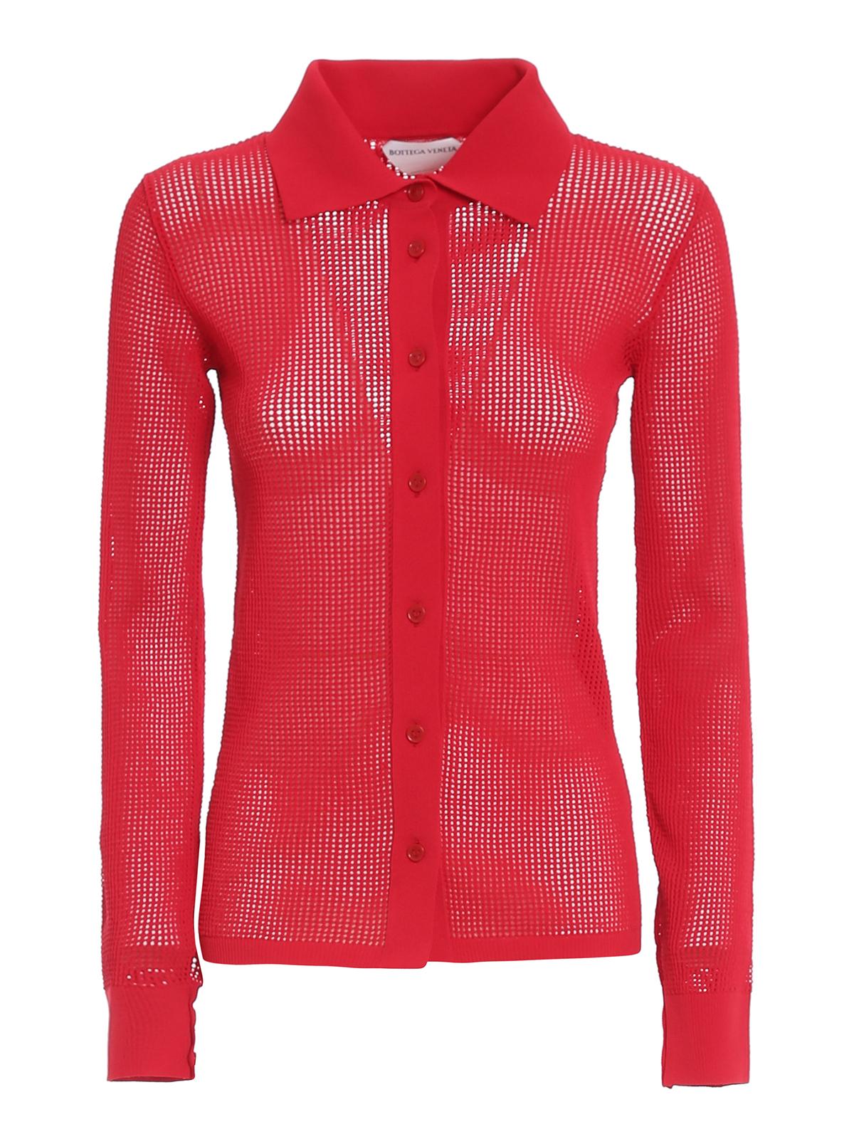 Bottega Veneta Technical Cotton Mesh Cardigan in Red | Lyst UK