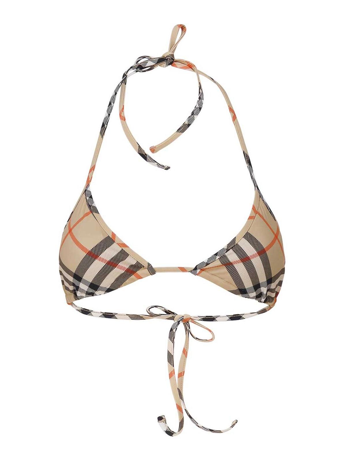 Burberry Vintage Check Nylon Lace-Up Swimsuit Top in White | Lyst
