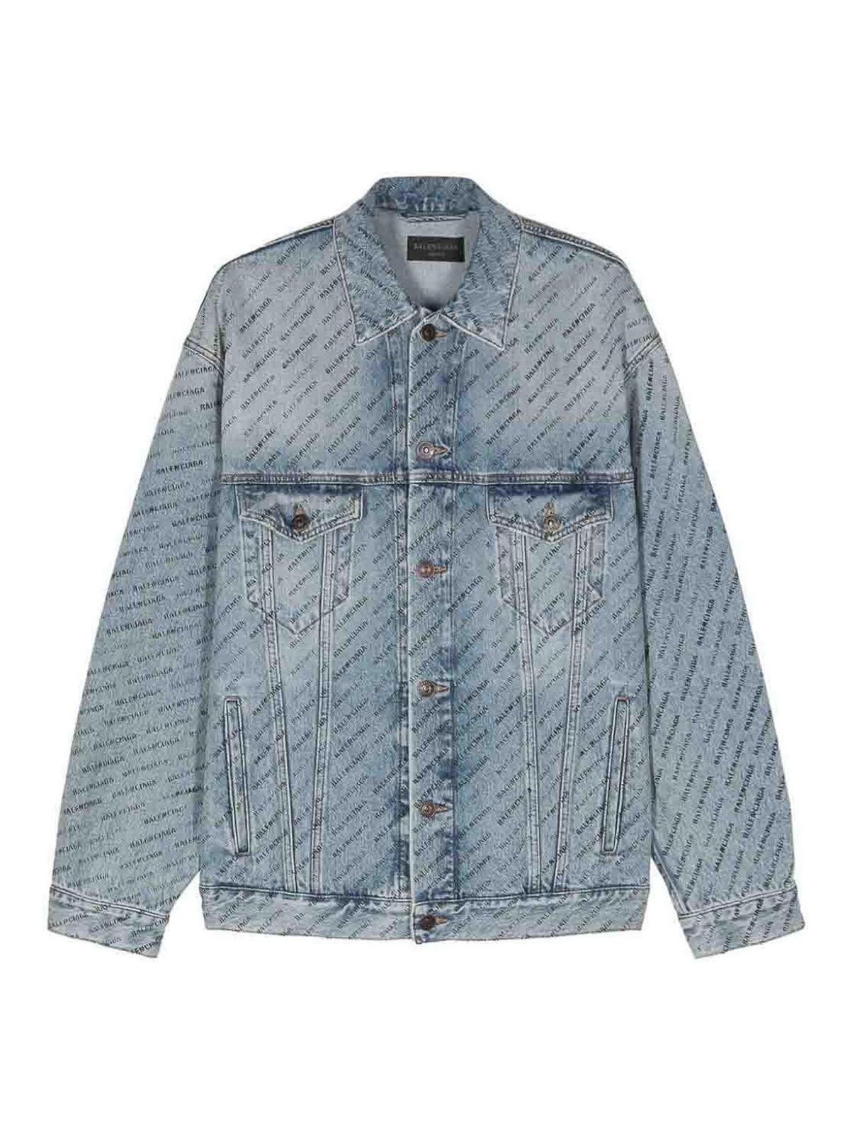 Balenciaga Print Denim Jacket in Blue for Men | Lyst