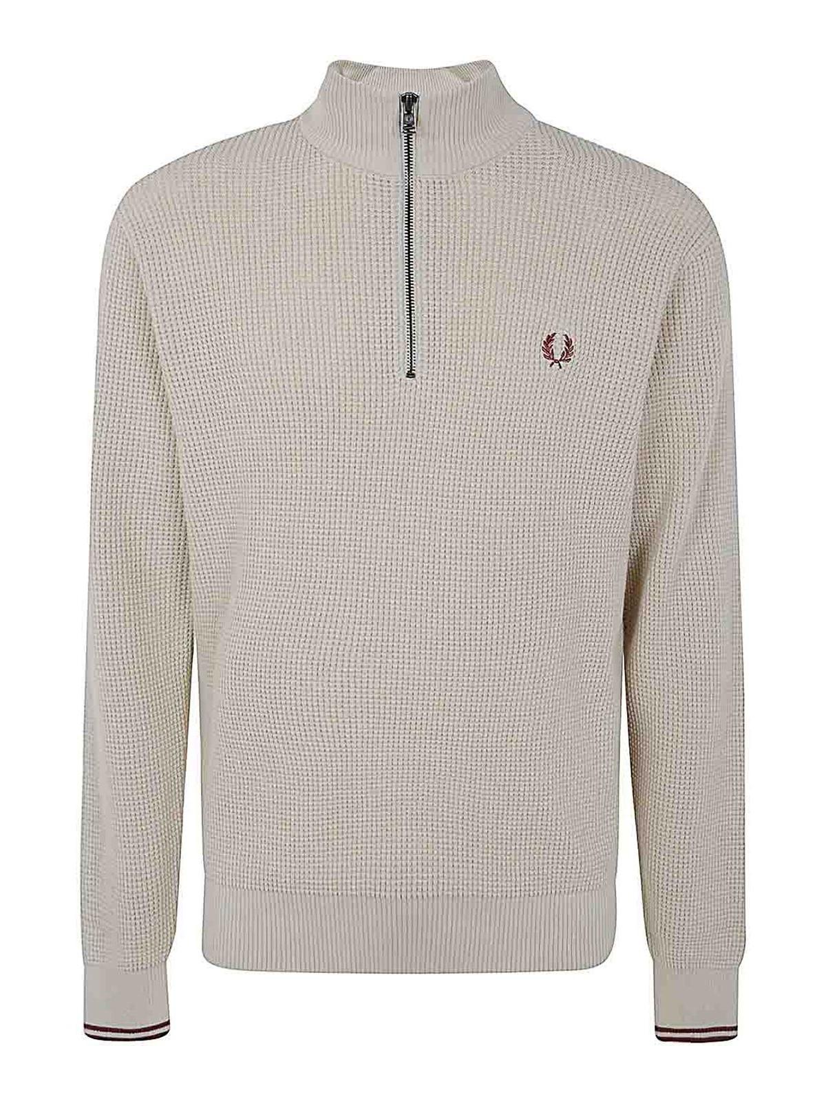 Fred Perry Waffle Stitch Half Zip Jumper in Gray for Men | Lyst