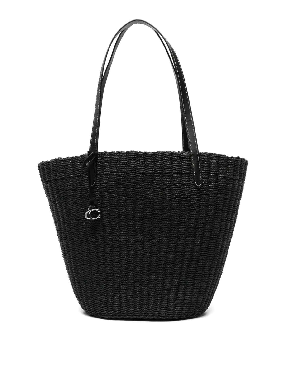 COACH Straw Tote Bag in Black | Lyst